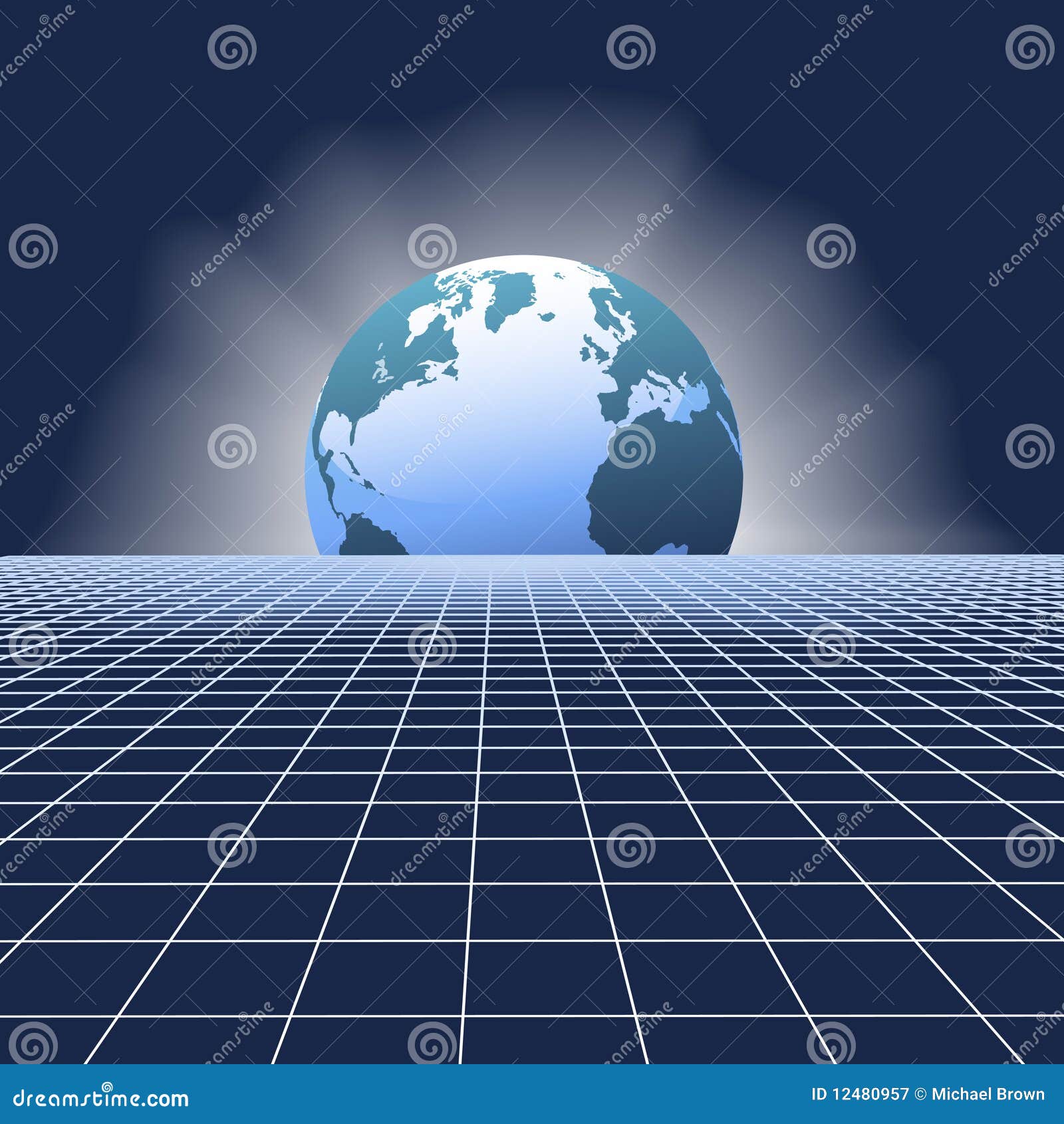 Earth Rise Globe Over Communications Network Grid Stock Illustrations ...