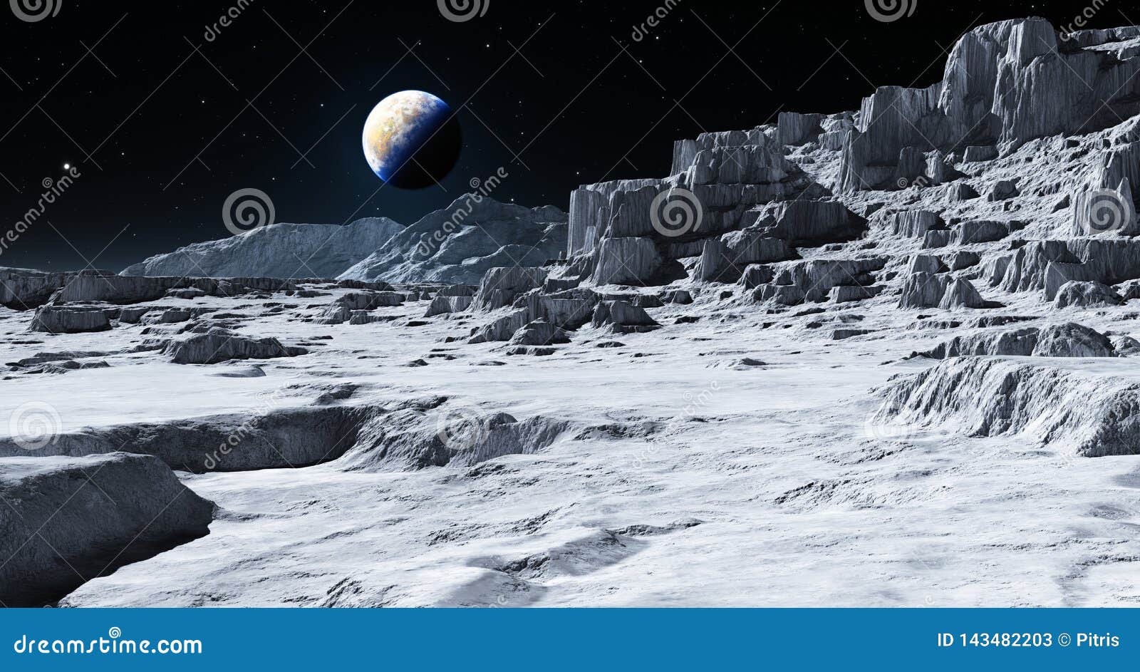 Earth rising over the Moon stock illustration. Illustration of galaxy ...
