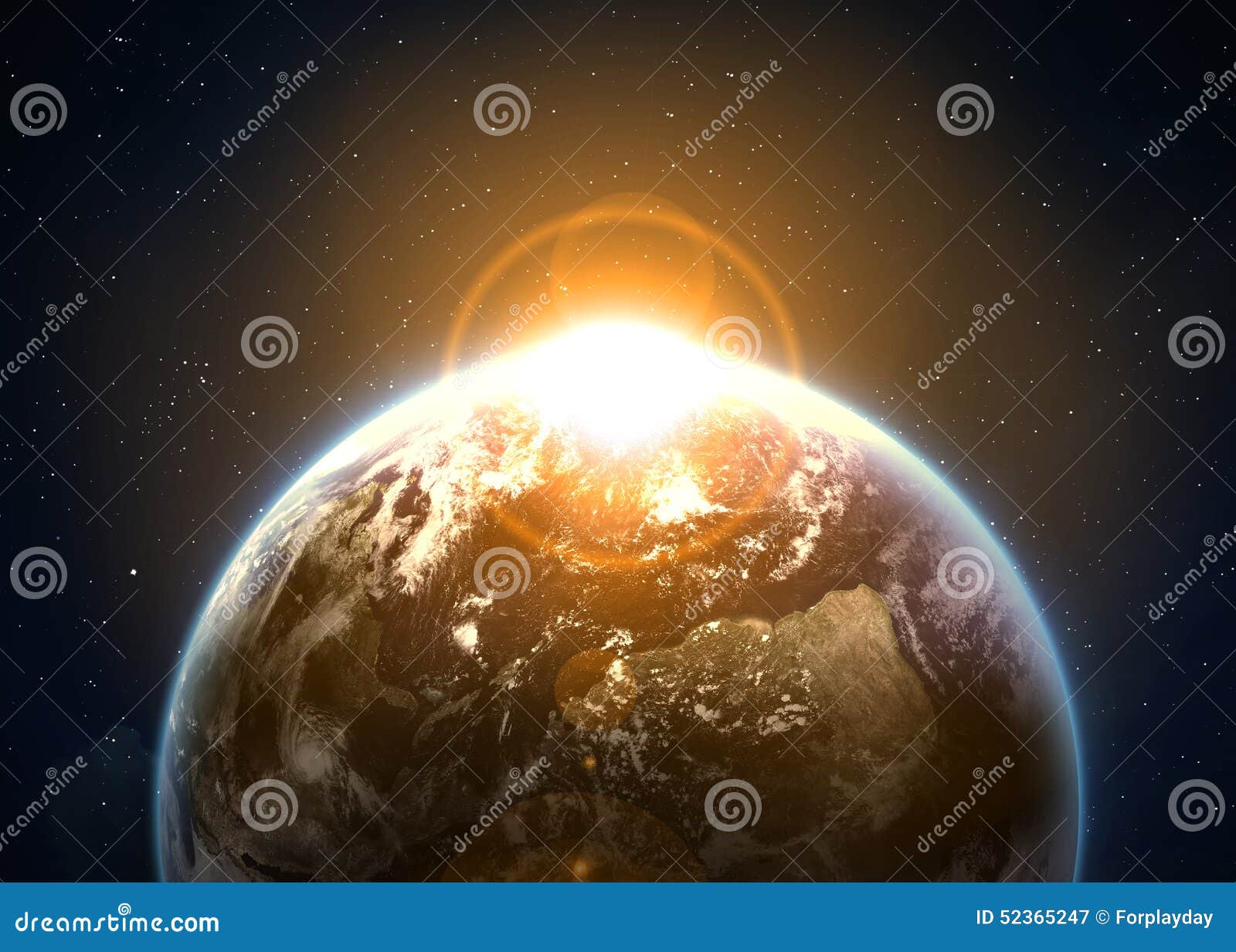 Earth with the rising sun stock illustration. Illustration of glow ...