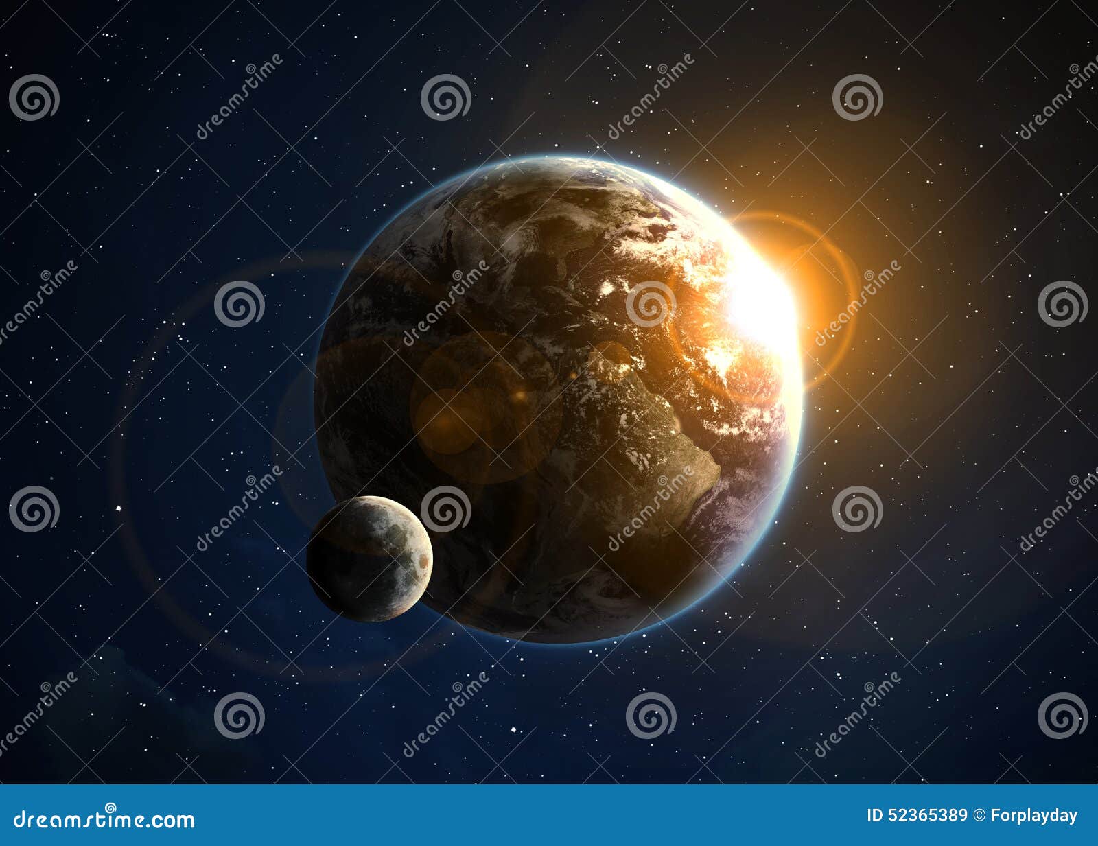 Earth with the rising sun stock illustration. Illustration of glow ...