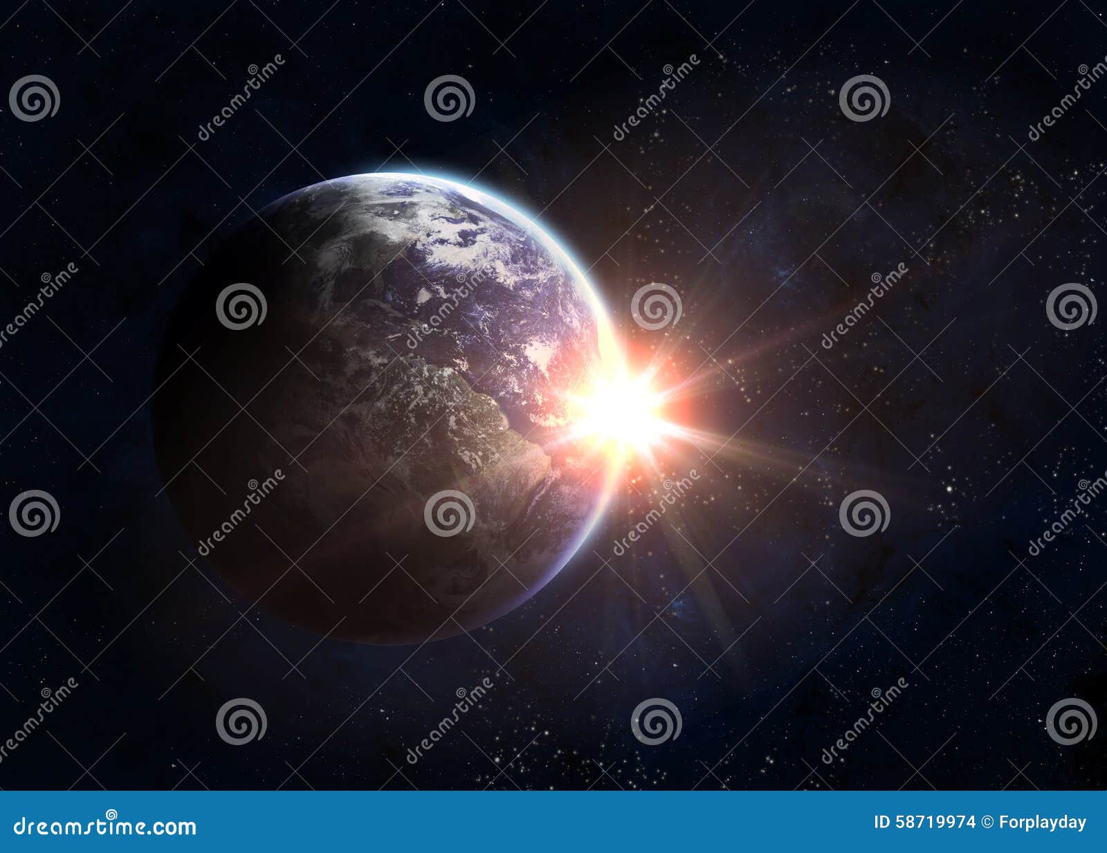 Earth with the rising sun stock illustration. Illustration of blue ...