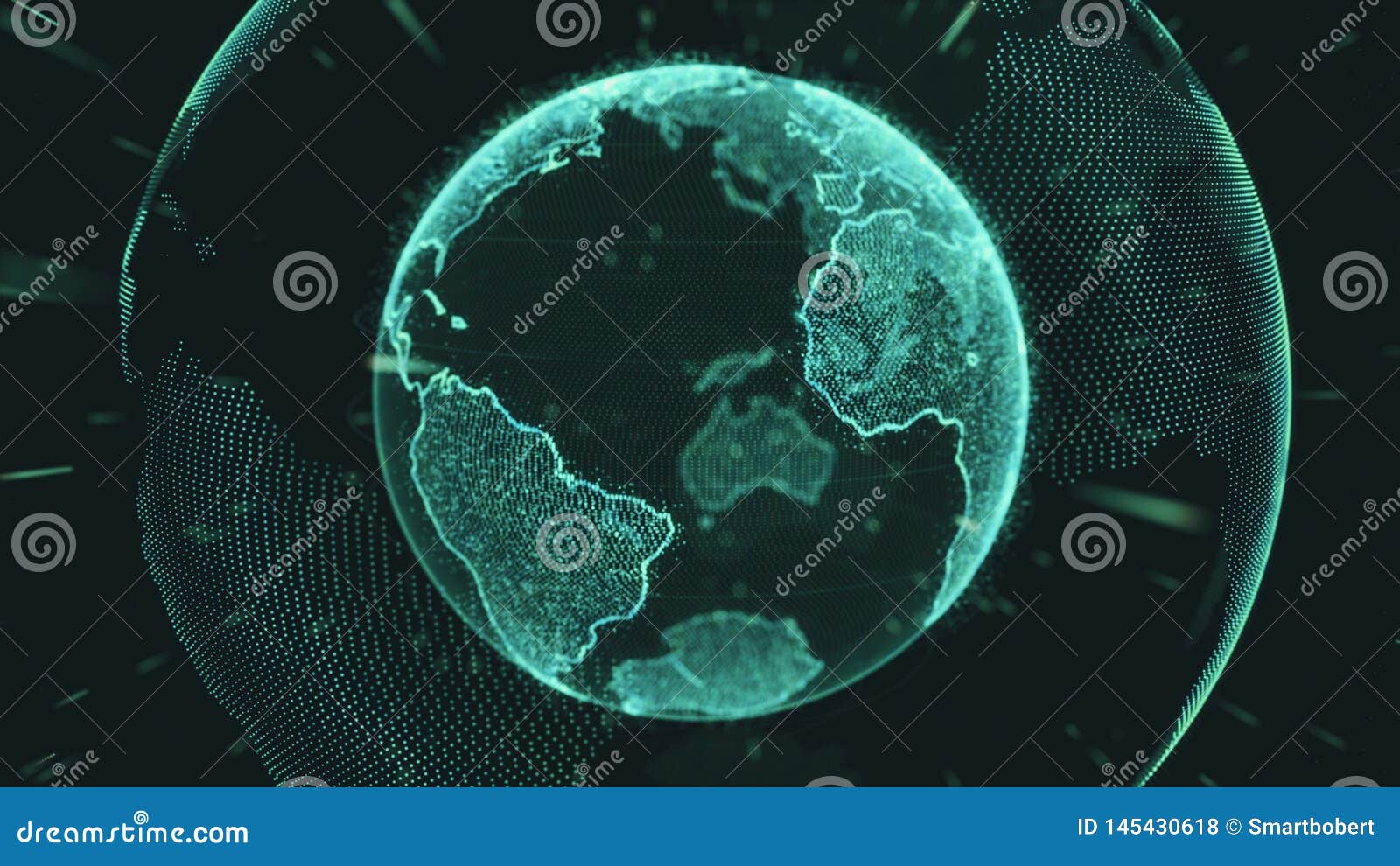 Earth Rotating Loop of Rotating Glowing Dots Stylised World Globe with ...