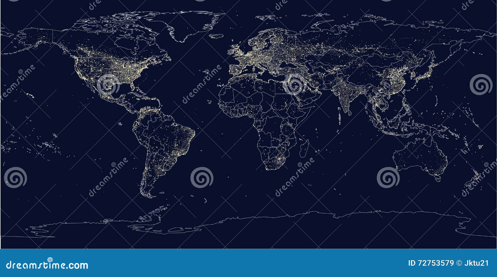 Earth S City Lights Political Map Stock Vector - Illustration of south ...