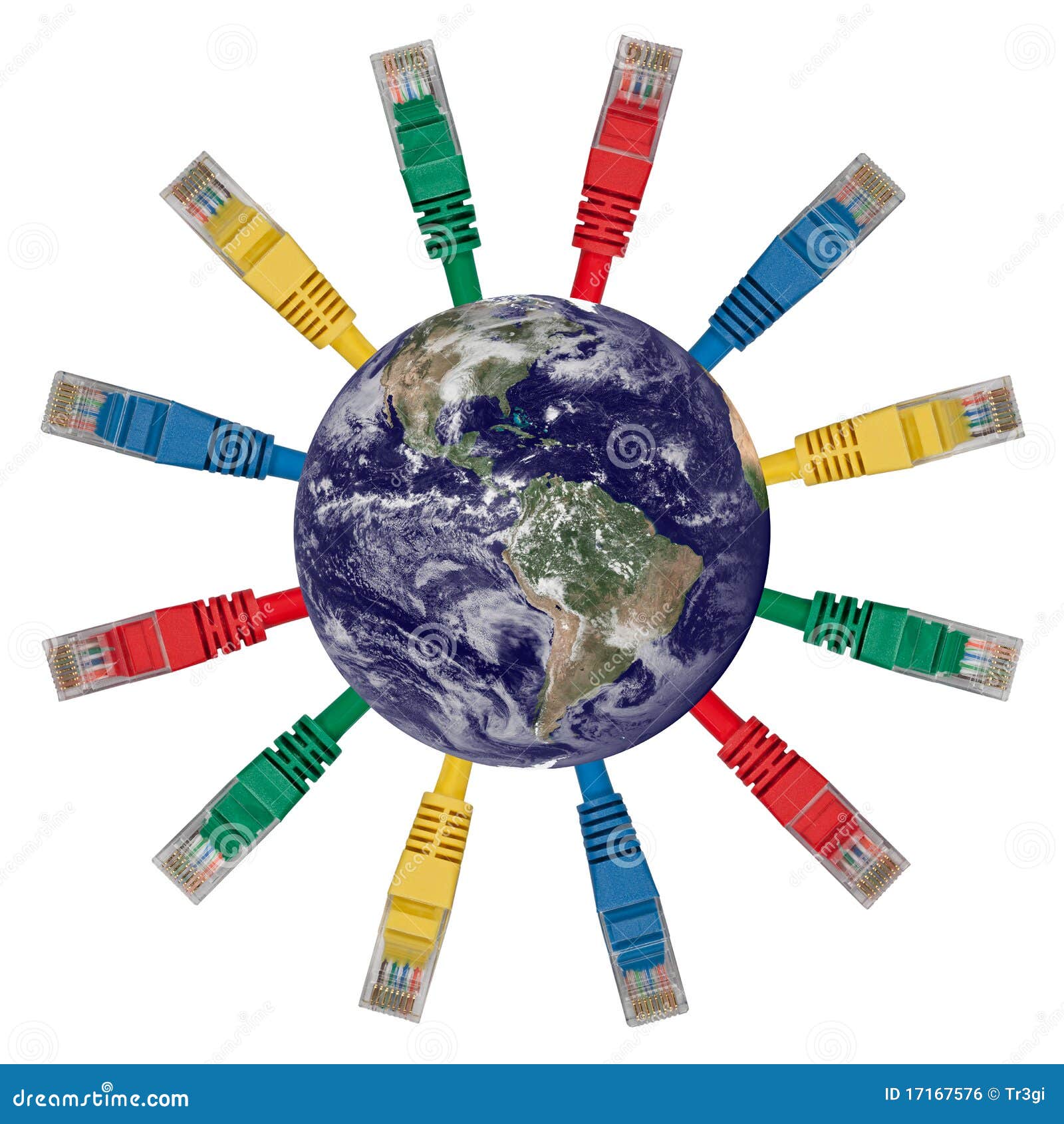 Earth S Globe with Colored Network Cables Stock Photo - Image of global ...