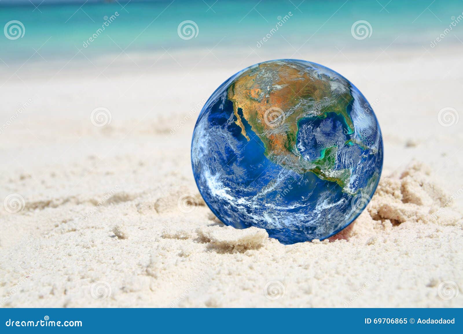 The Earth on Sand Beach, Including Elements Furnished by NASA Stock ...