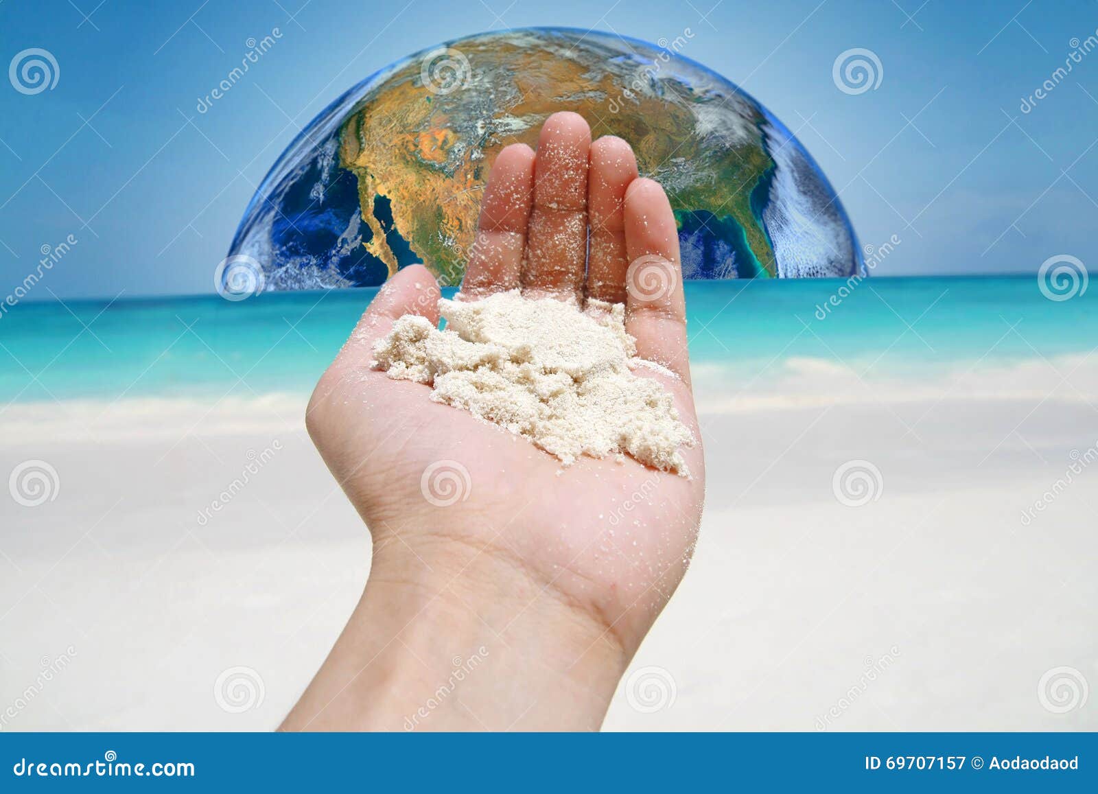The Earth on Sand Beach, Including Elements Furnished by NASA Stock ...