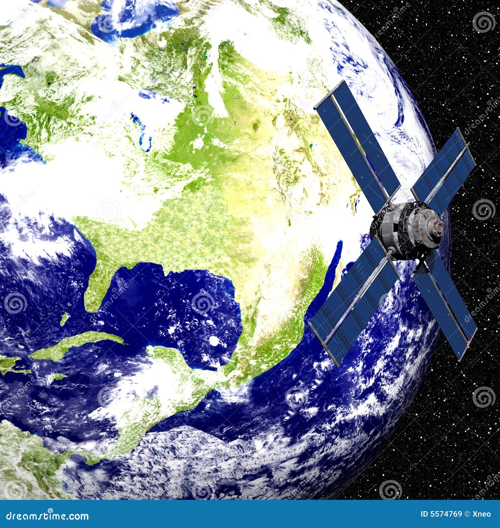 Earth with Satellite stock illustration. Illustration of florida - 5574769
