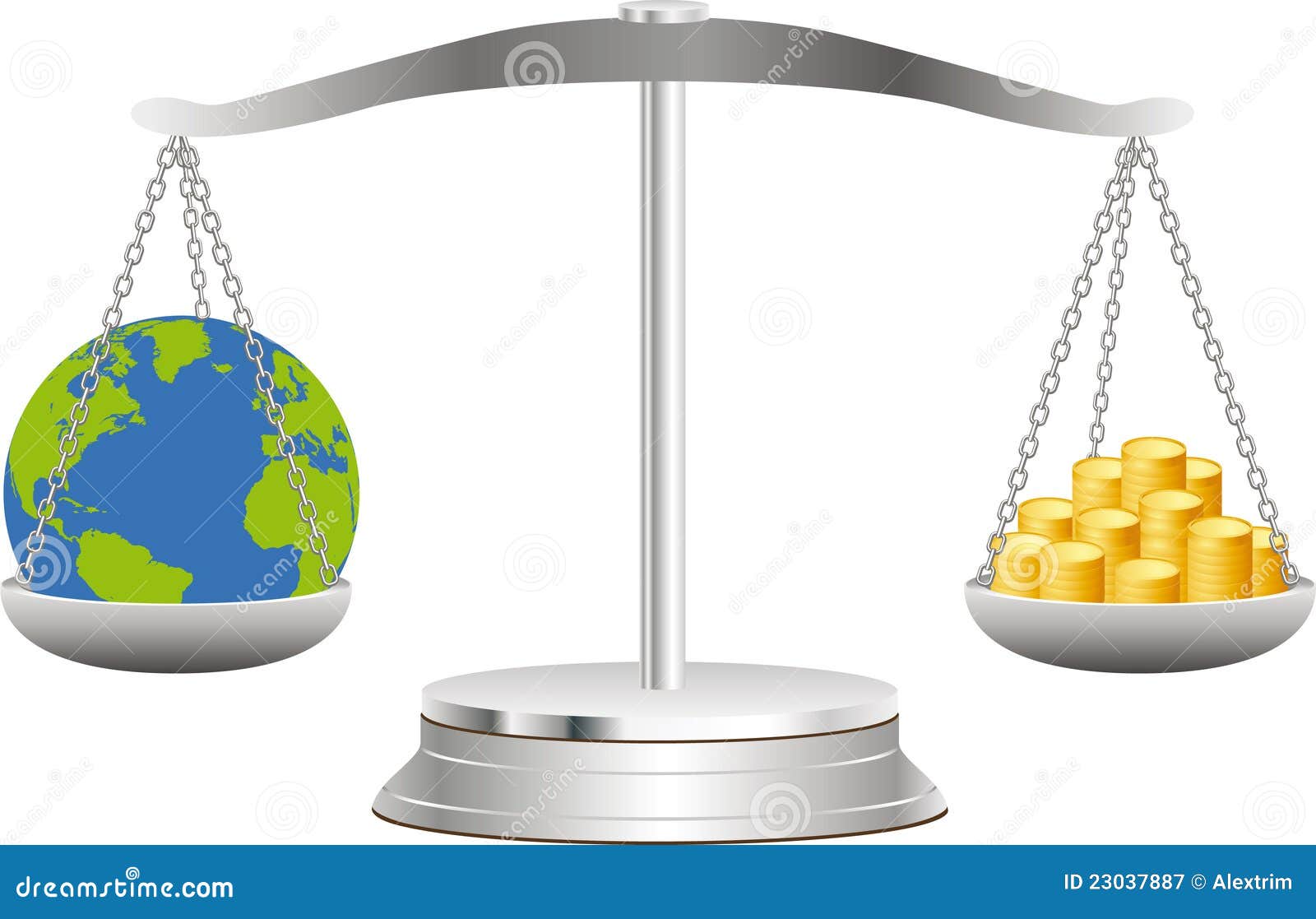 The Earth on Scales with Coins Stock Illustration - Illustration of ...