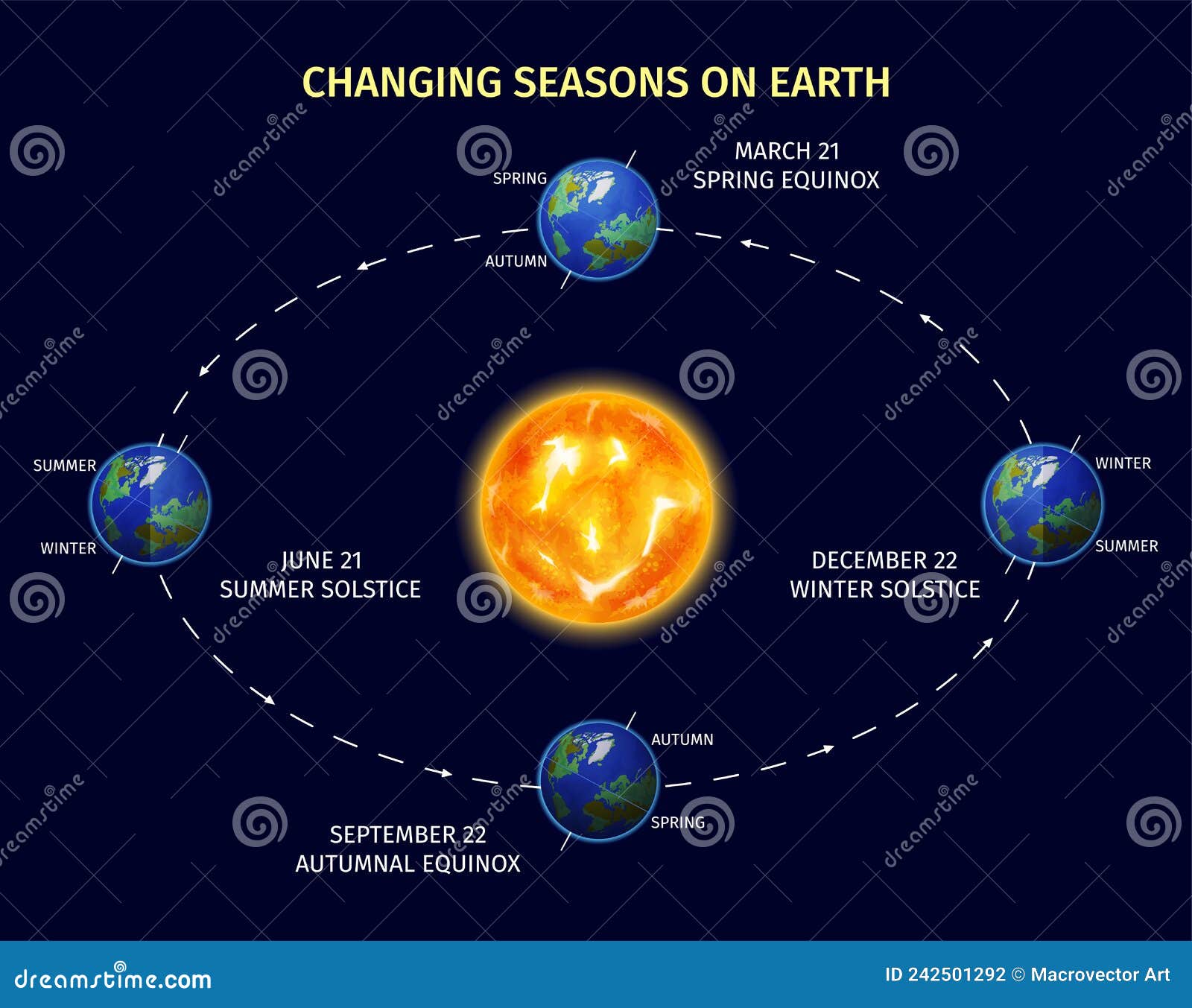 Earth Seasons Diagram. Autumnal And Vernal Equinoxes, Winter And Summer ...