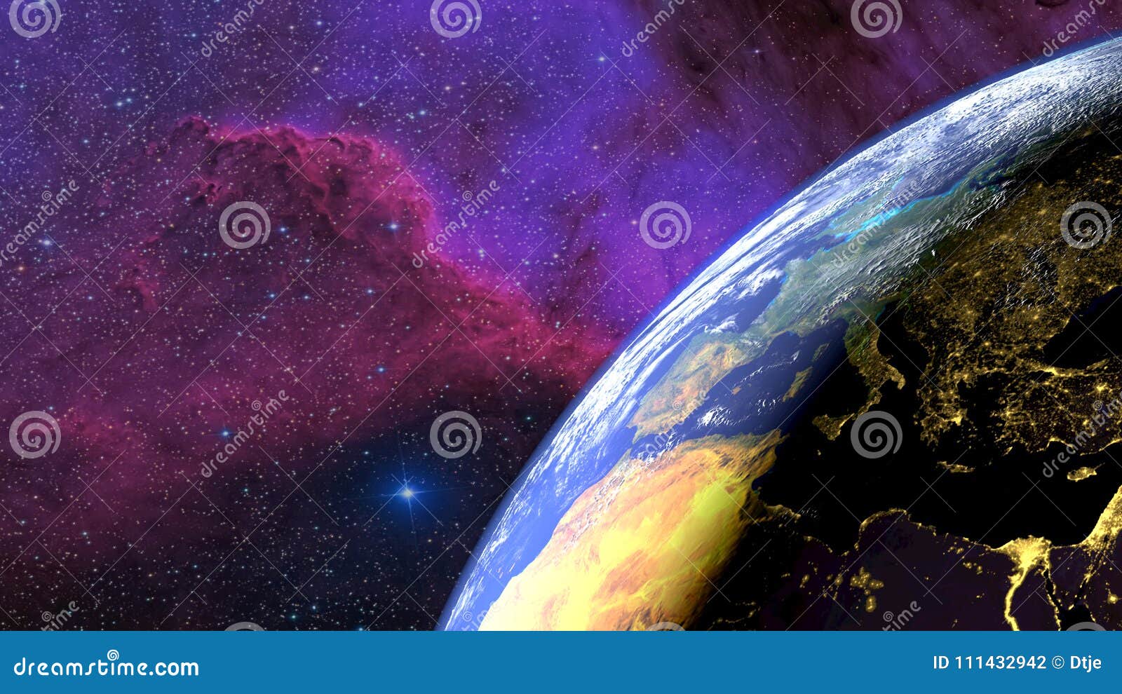 Earth Seen From The Sky. Transition Day - Night. Galaxy In The ...