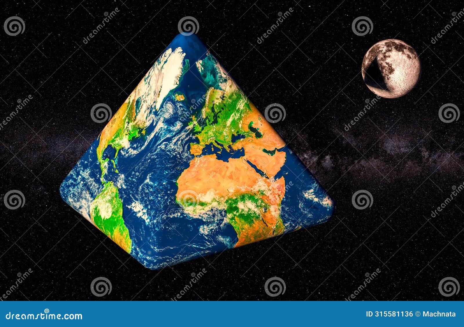 Earth in Shape of Pyramid As Seen from Space, 3D Rendering Stock ...