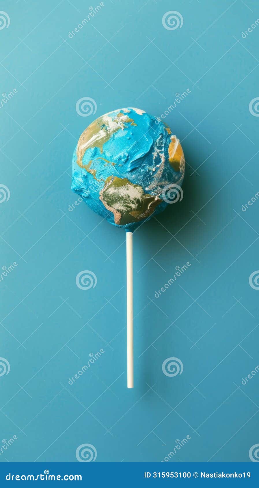 Earth Shaped Lollipop on a Blue Background Stock Photo - Image of ...