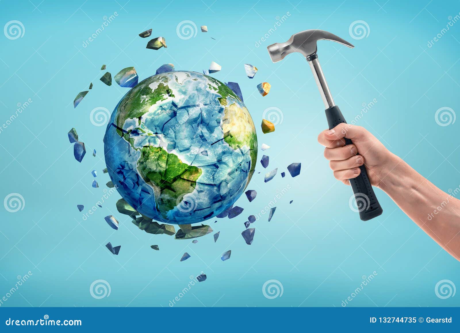 The Earth is Shattered after Being Hit by a Hammer. Stock Illustration ...