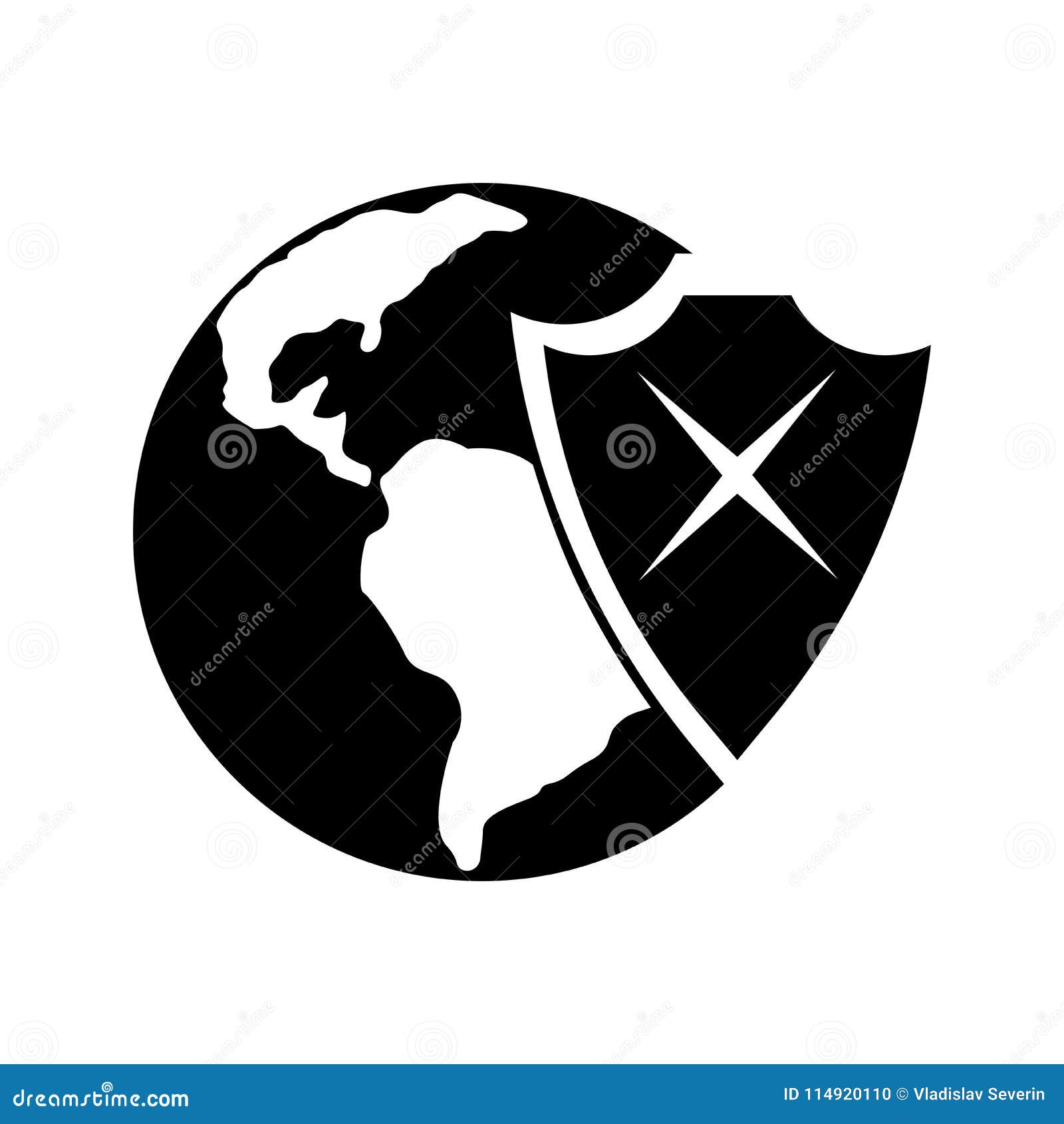 Earth and shield icon stock illustration. Illustration of ball - 114920110