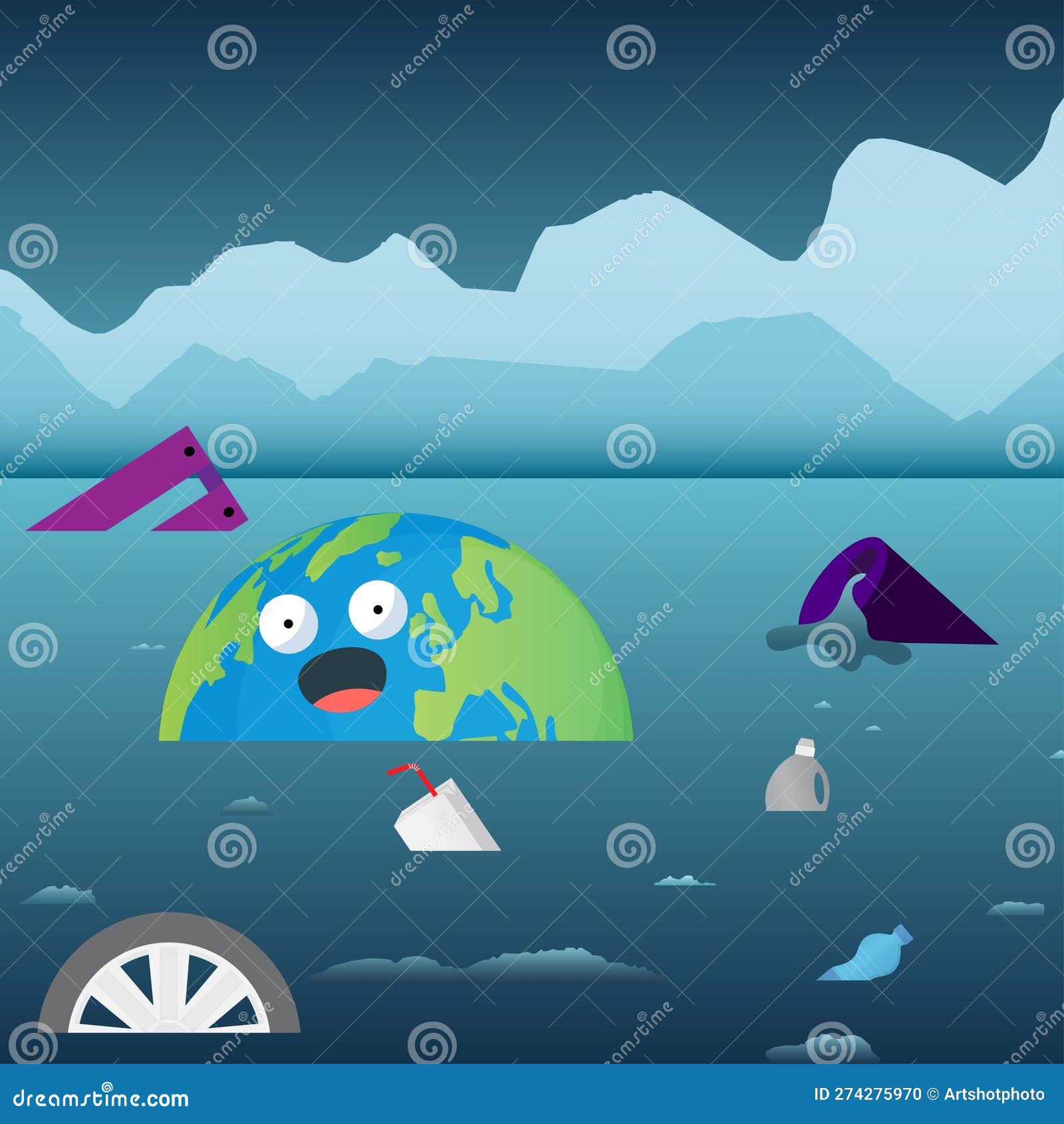 Earth Sinking in Heavy Water Pollution Stock Illustration ...