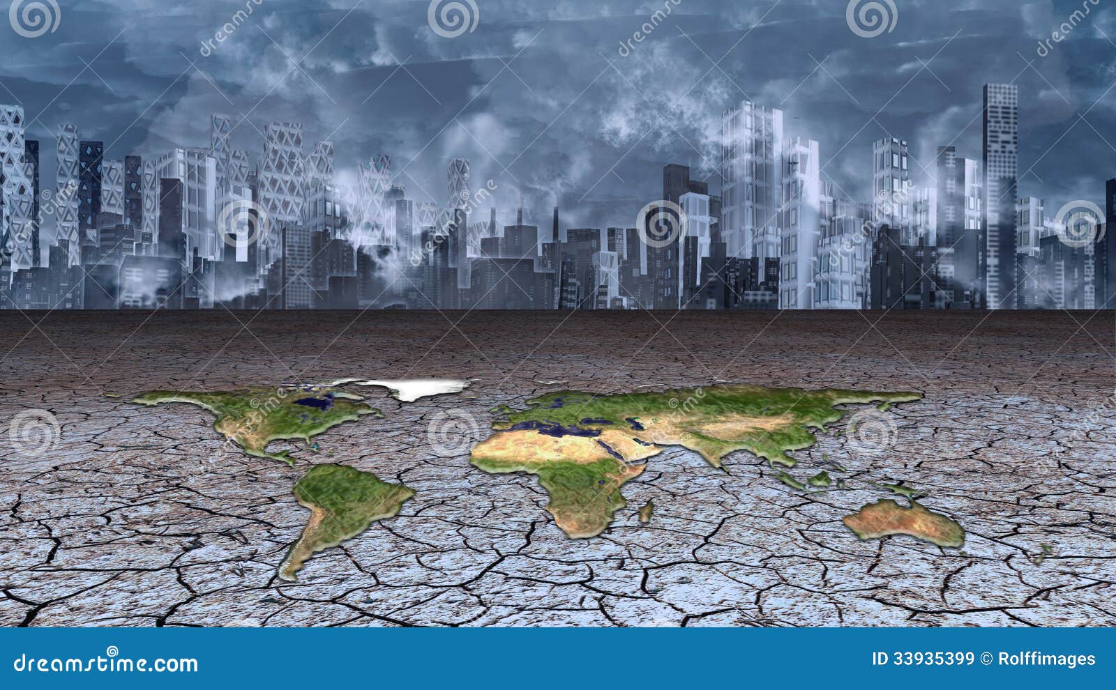 Earth Sits in Dried Cracked Mud Metropolis Stock Illustration ...