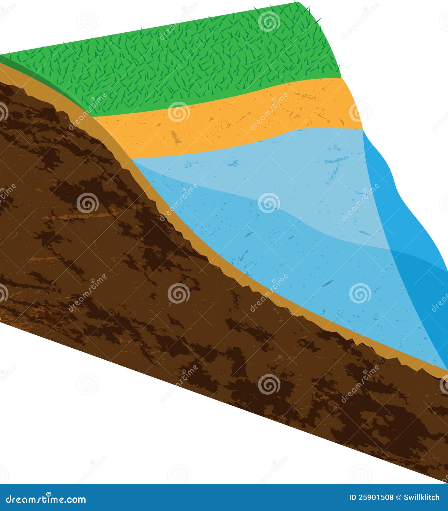 Earth Slice With Ocean And Volcanic Eruption. Vector Landscape ...