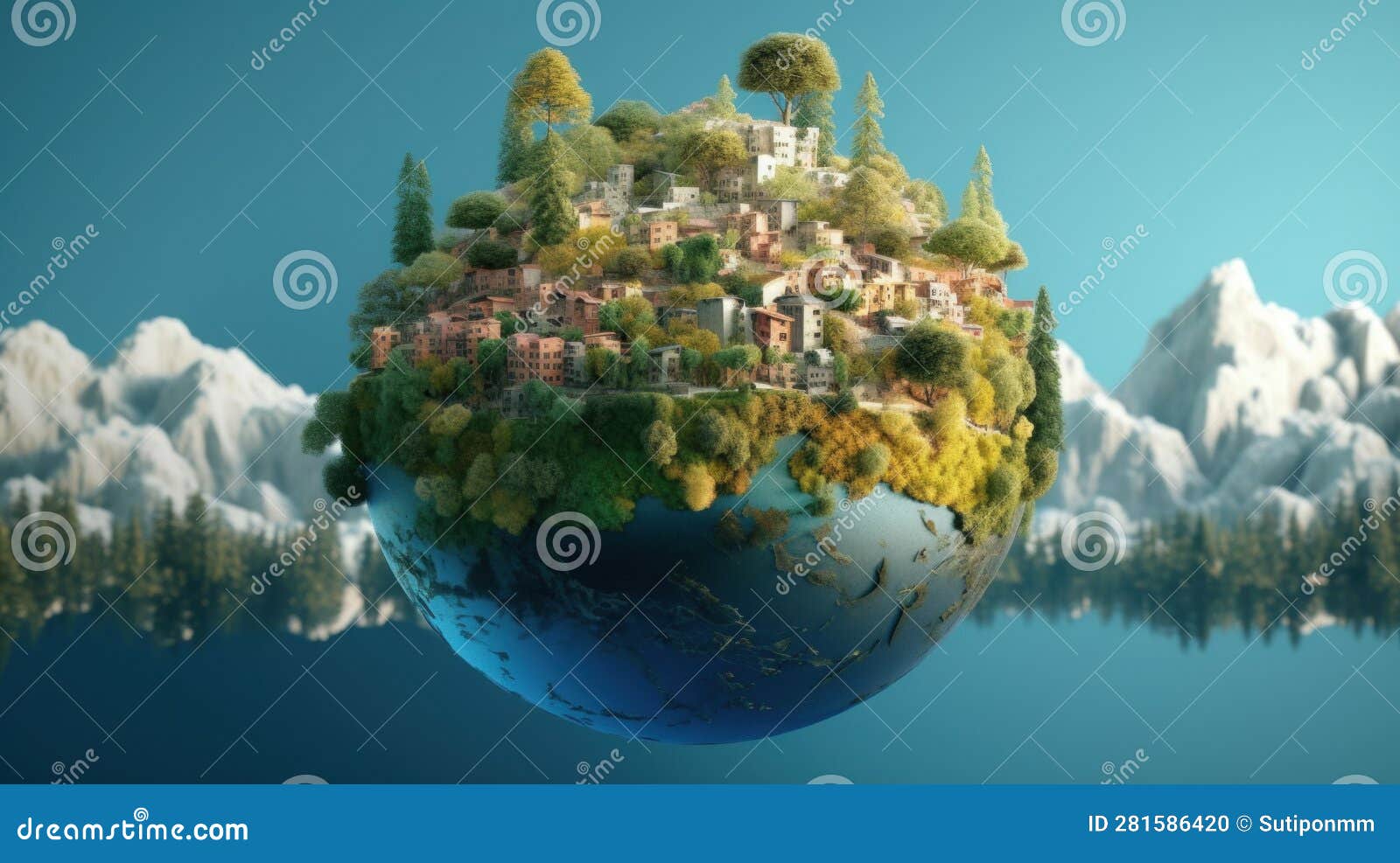 The Earth in Space Eco Save Zone Green World Stock Illustration ...