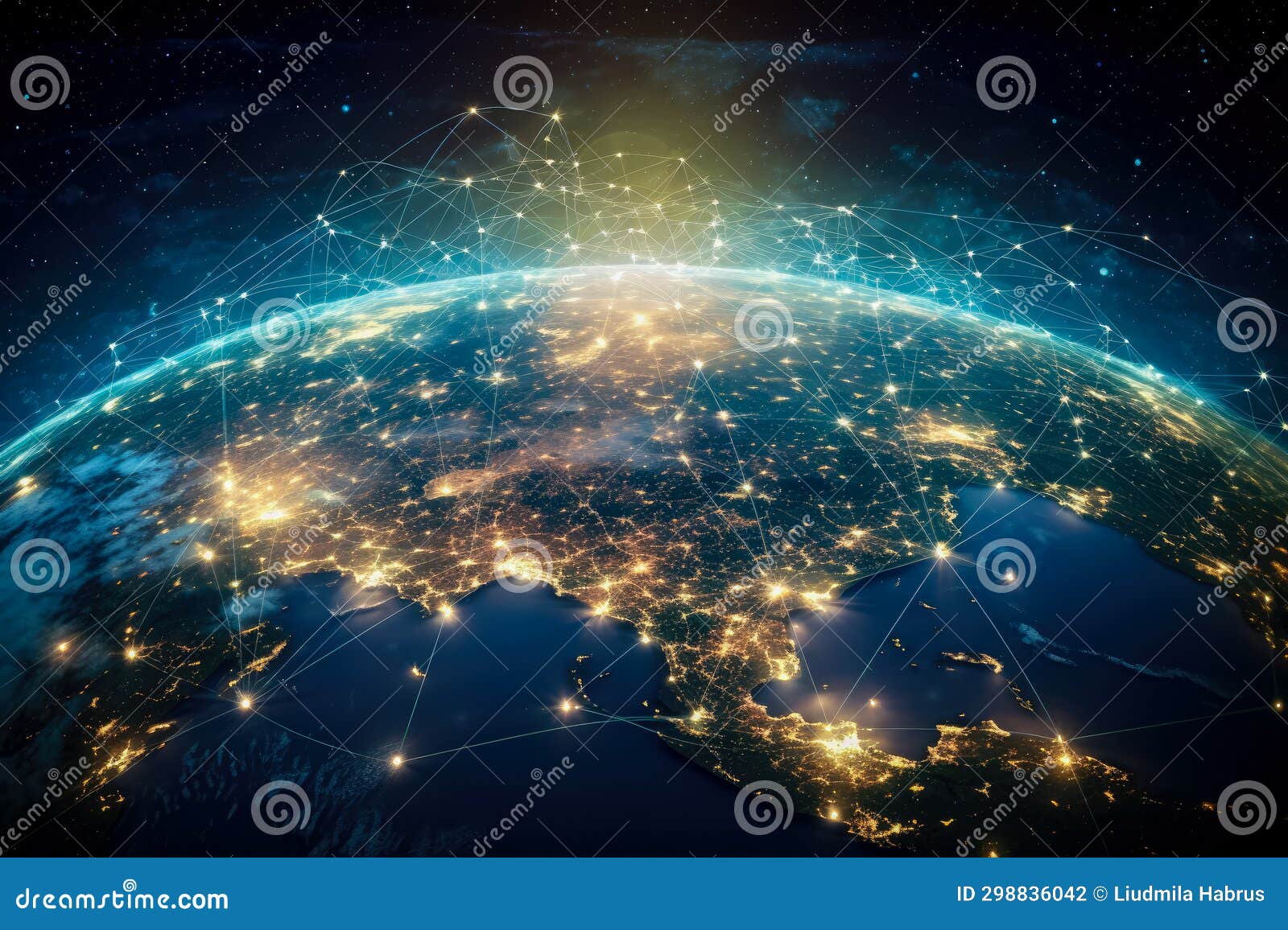 Earth from Space Showing the Connection Lines and City Lights. Stock ...