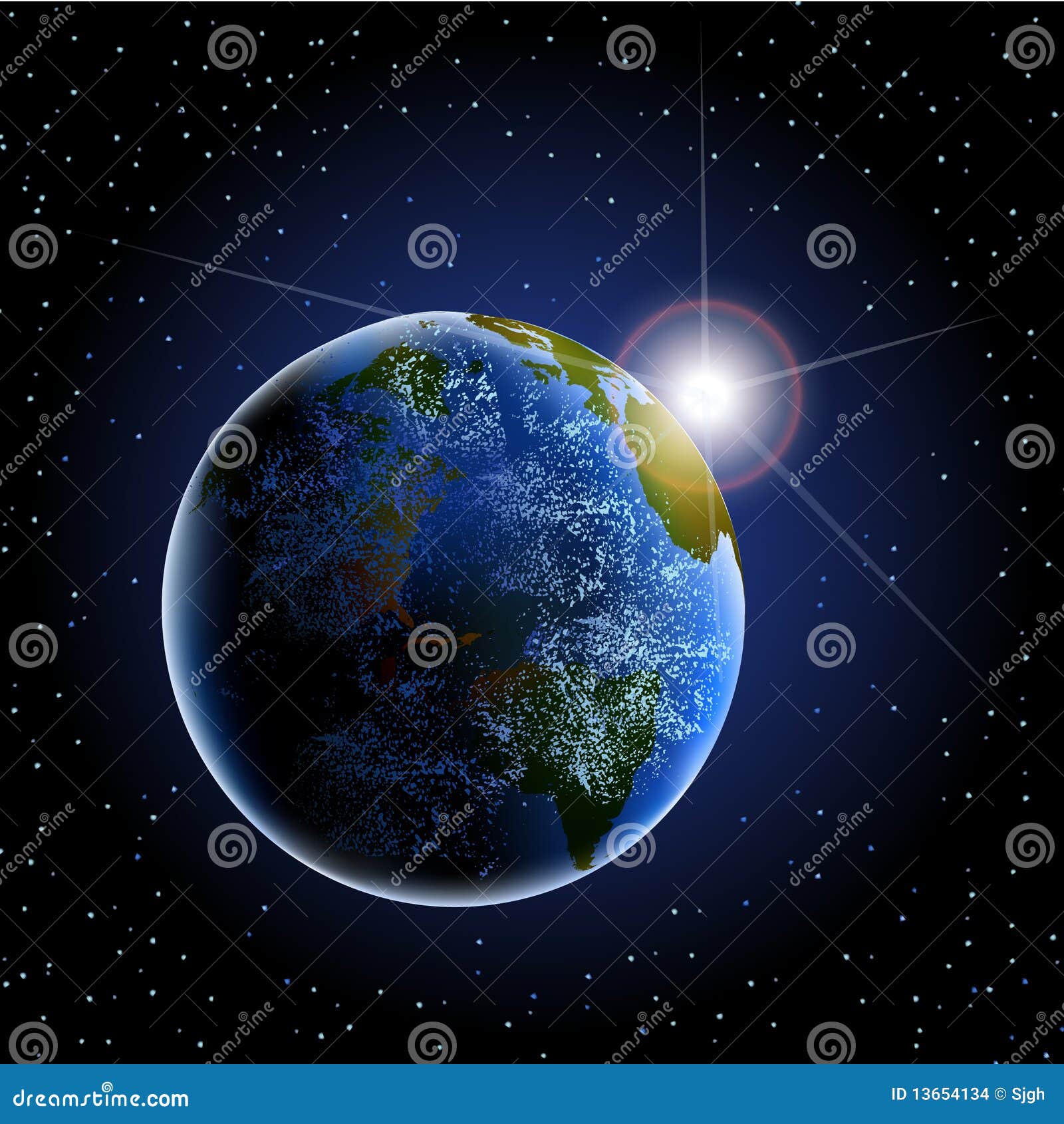 Earth from Space with Sun Rising and Clouds Stock Vector - Illustration ...