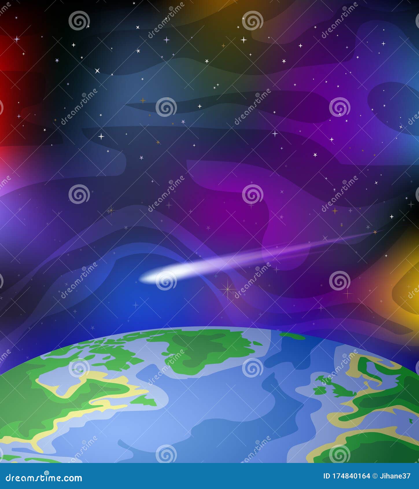 Earth from Space View with Meteor and Stars in Background Cartoon Stock ...