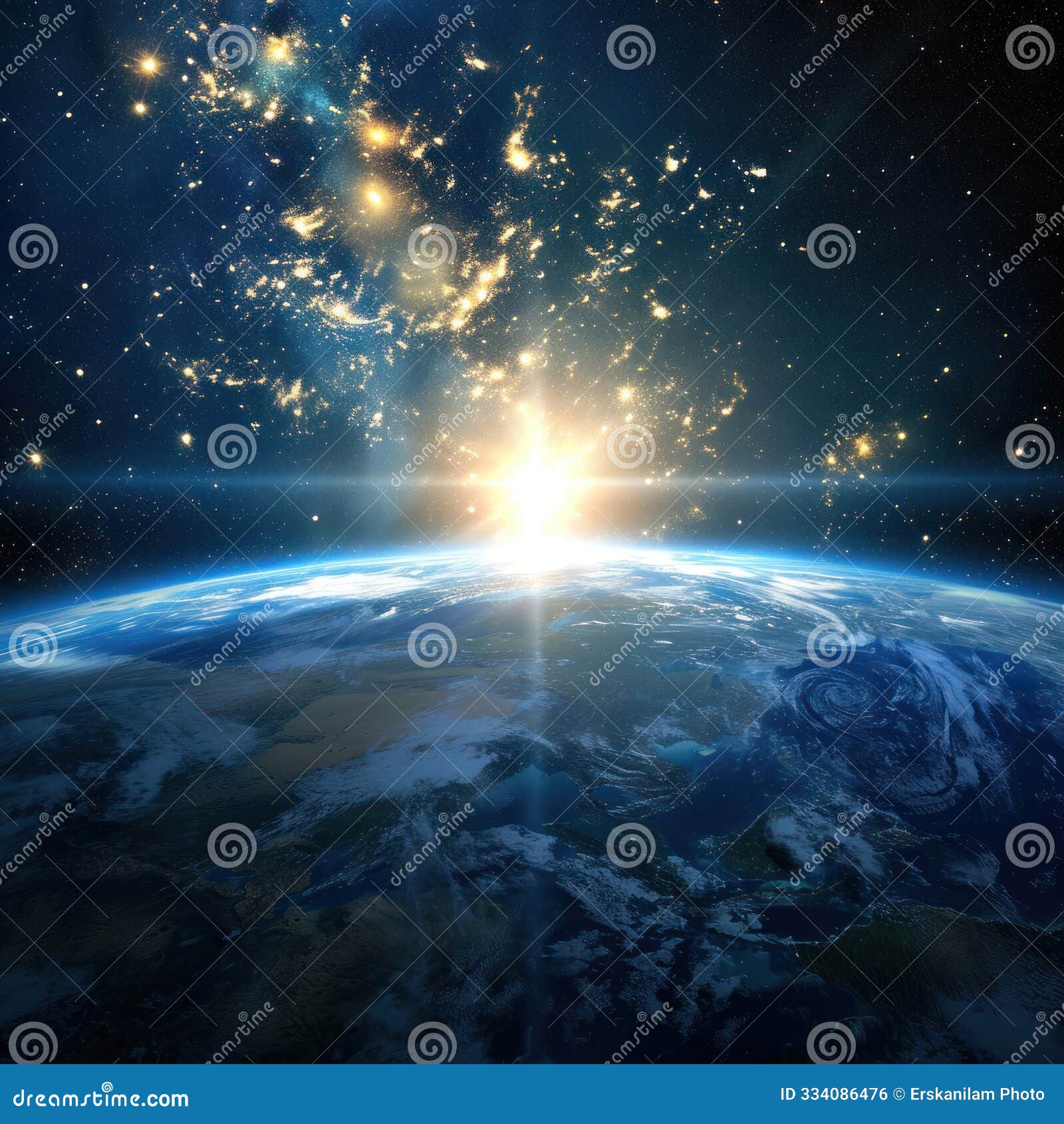 Earth with Sparkling Sunlight Under an Exotic Outer Space Atmosphere on ...