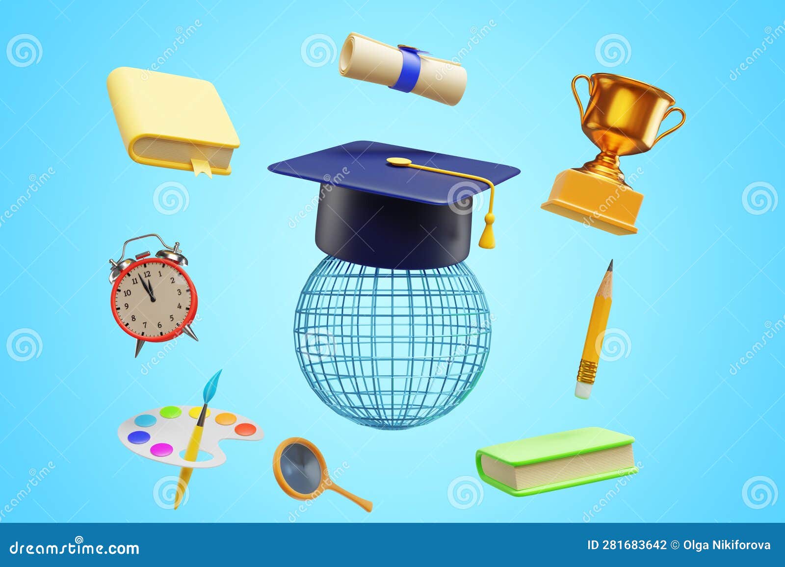 Earth Sphere, Globe Frame in Academic Graduation Cap Surrounded by ...
