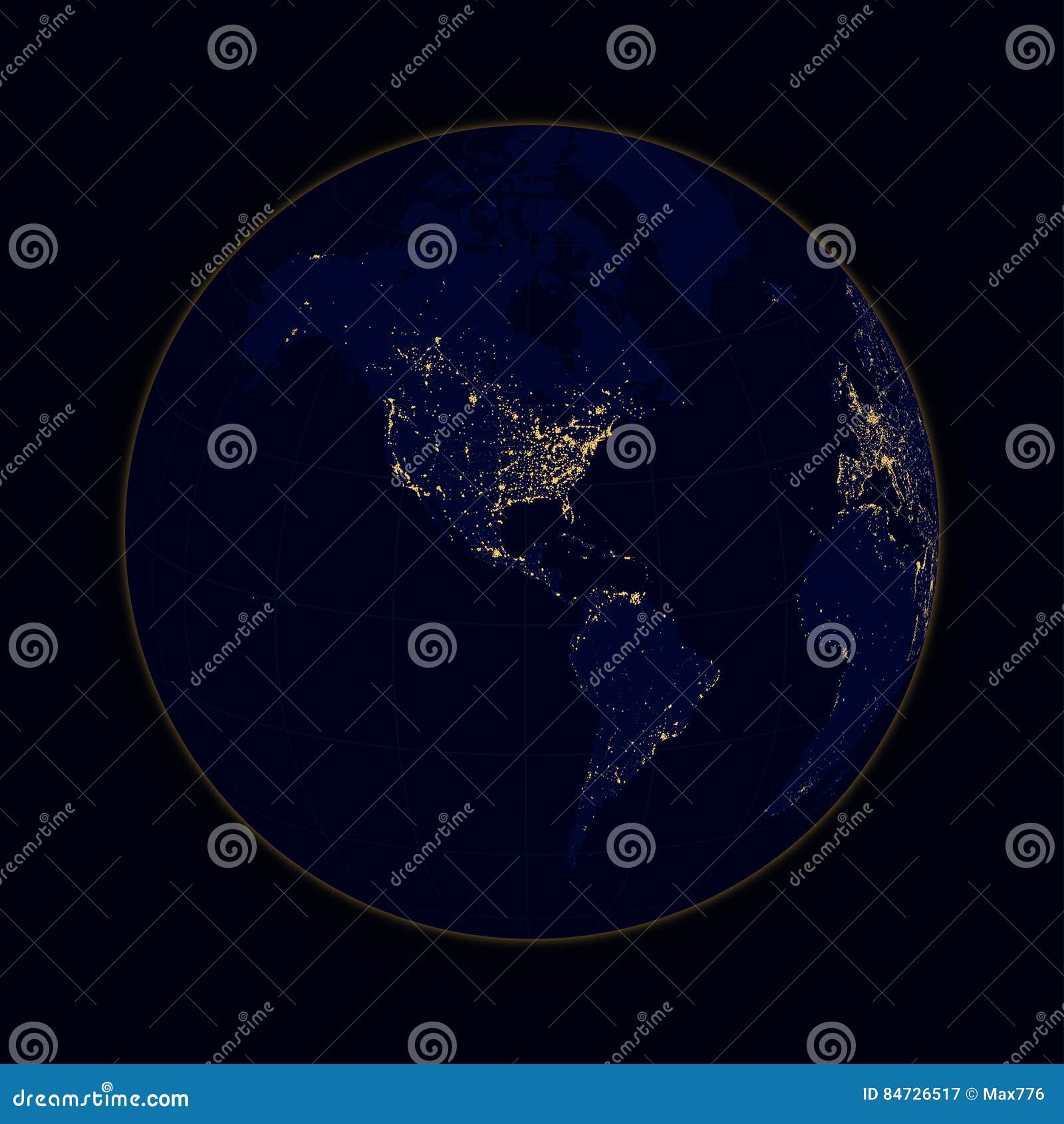 Earth Sphere Lights Of Cities North And South America. Vector ...