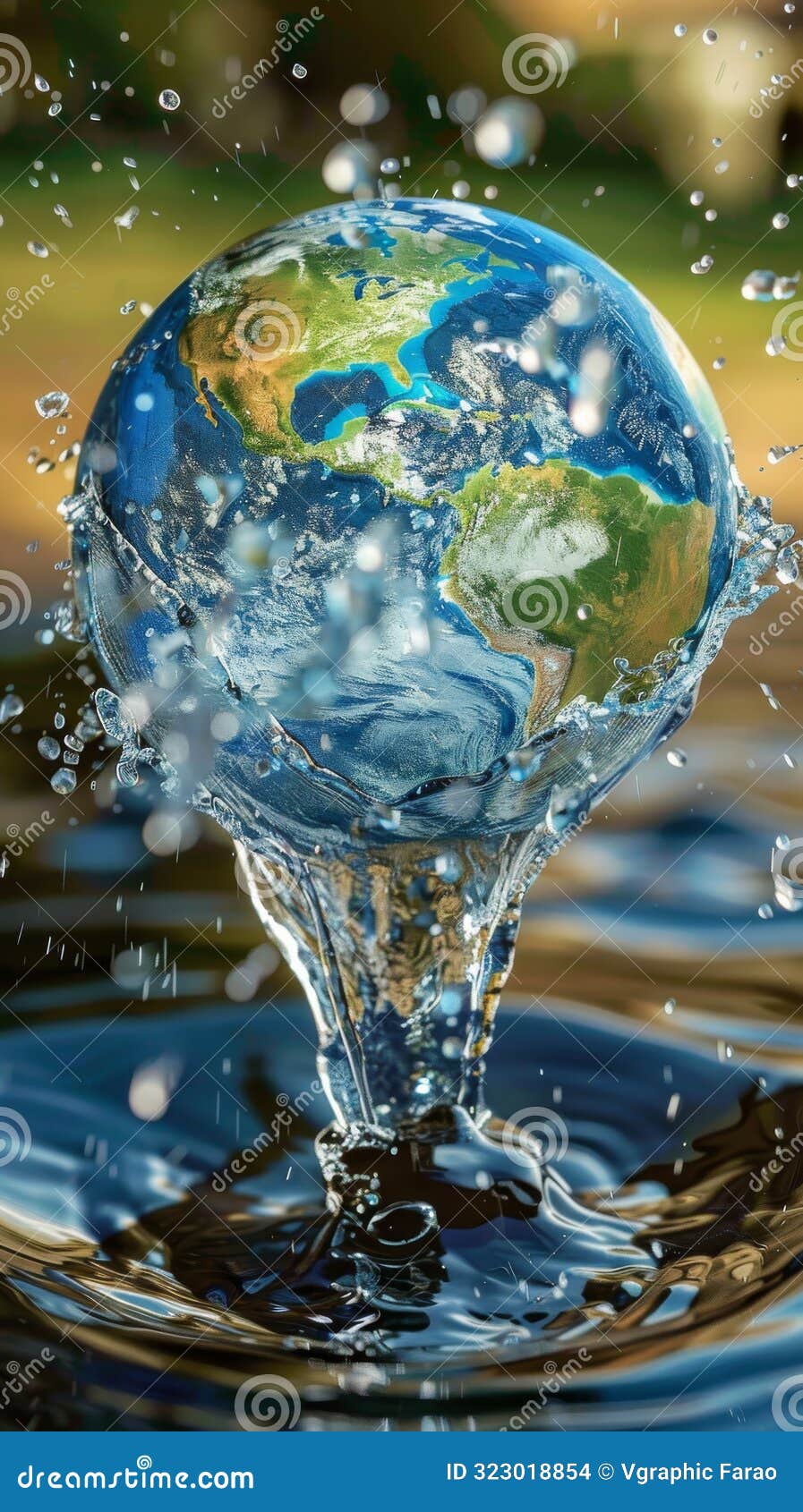 Earth in a splash of water stock photo. Image of mother - 323018854