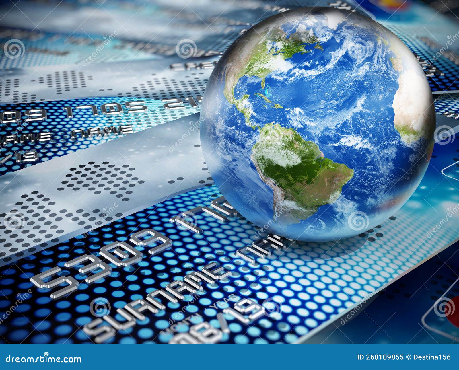 Earth Standing on Generic Credit Card. 3D Illustration Stock ...