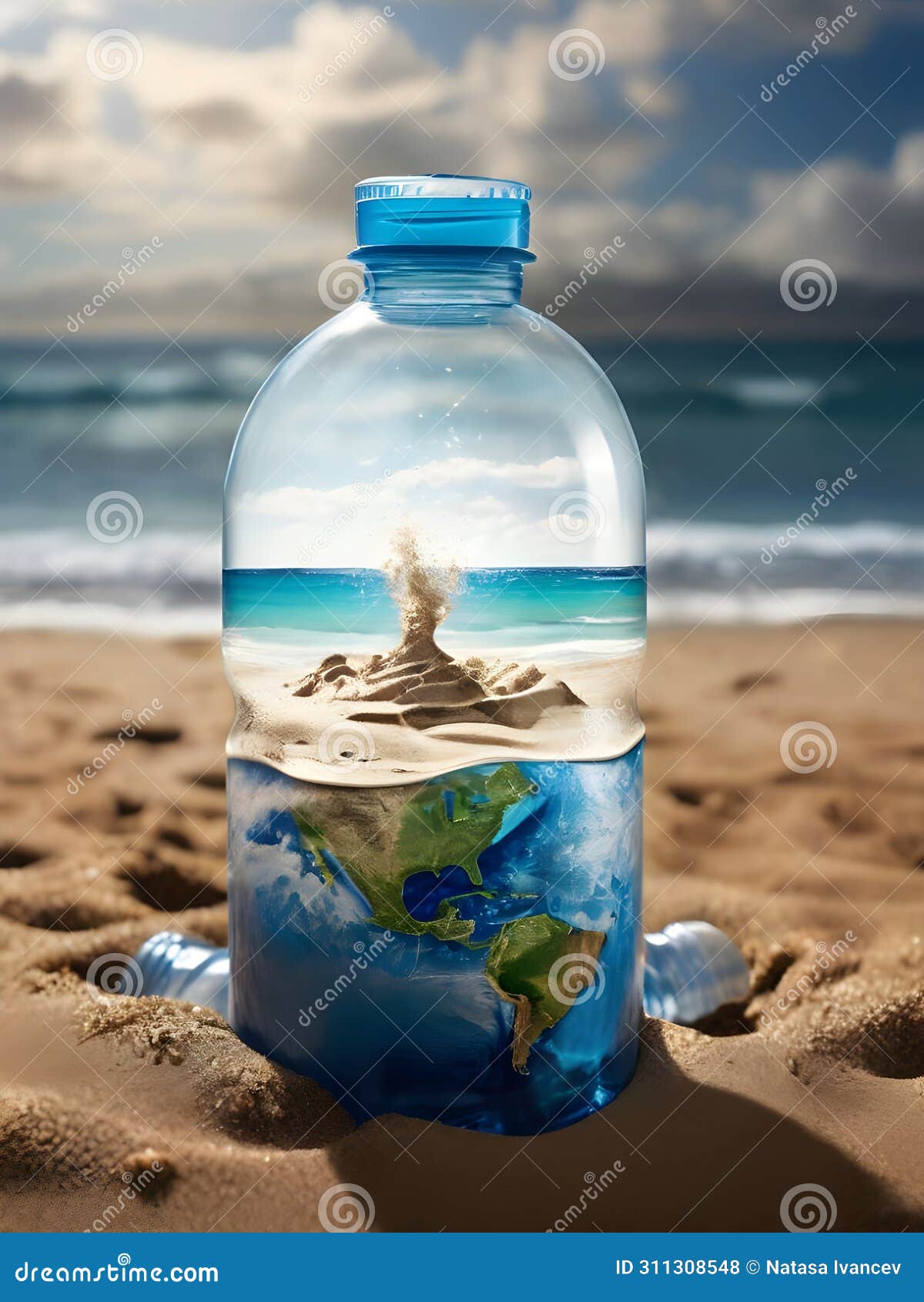 The Earth Starting Melting Inside a Water Bottle Which is Stuck in Sand ...