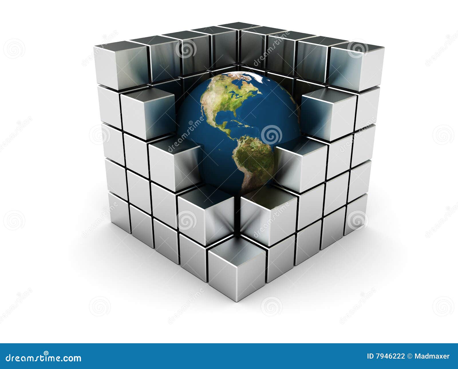 Earth in steel cube stock illustration. Illustration of technology ...