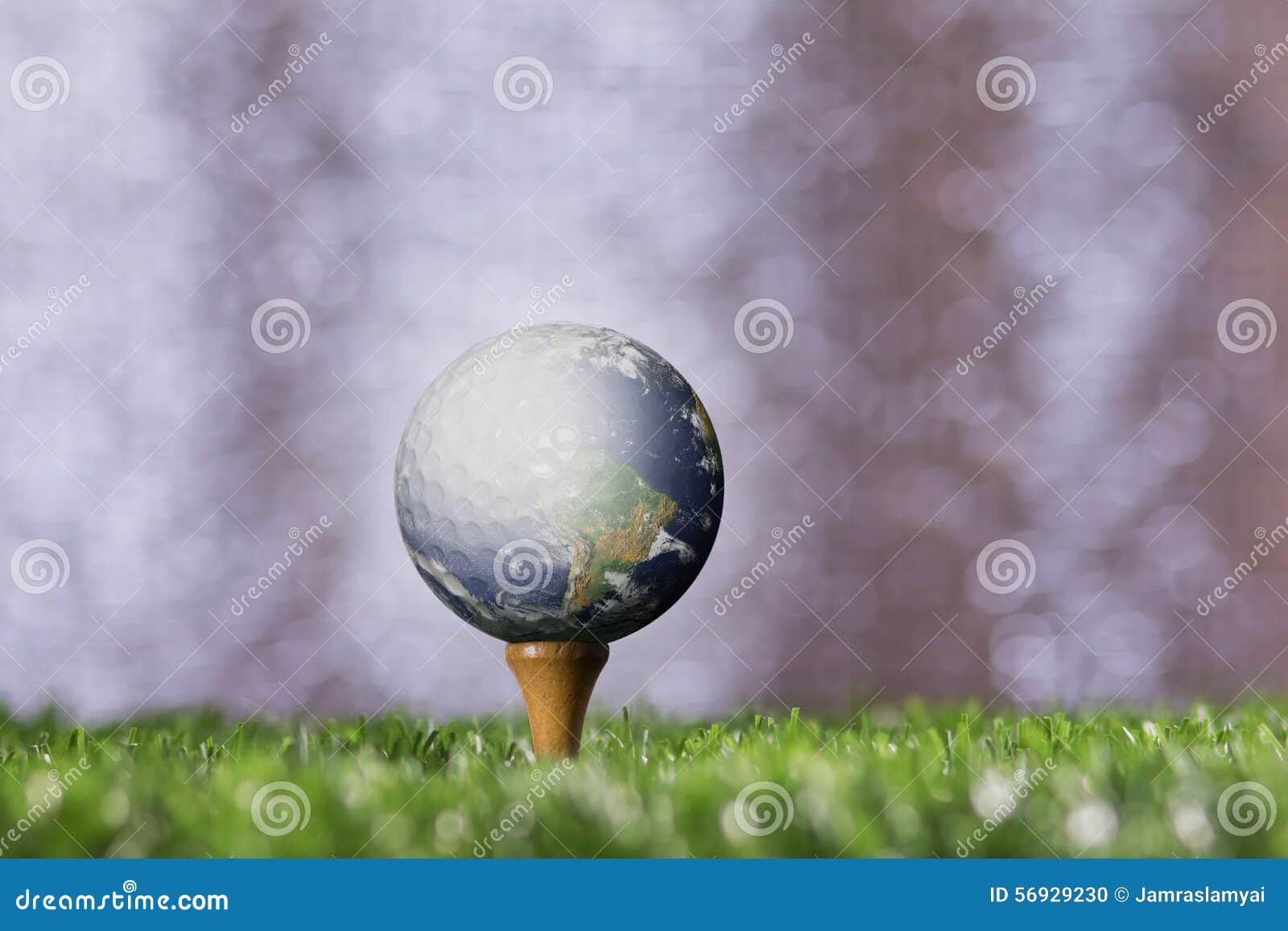Earth Sticking with the Golf Ball on a Tee Peg. Stock Photo - Image of ...
