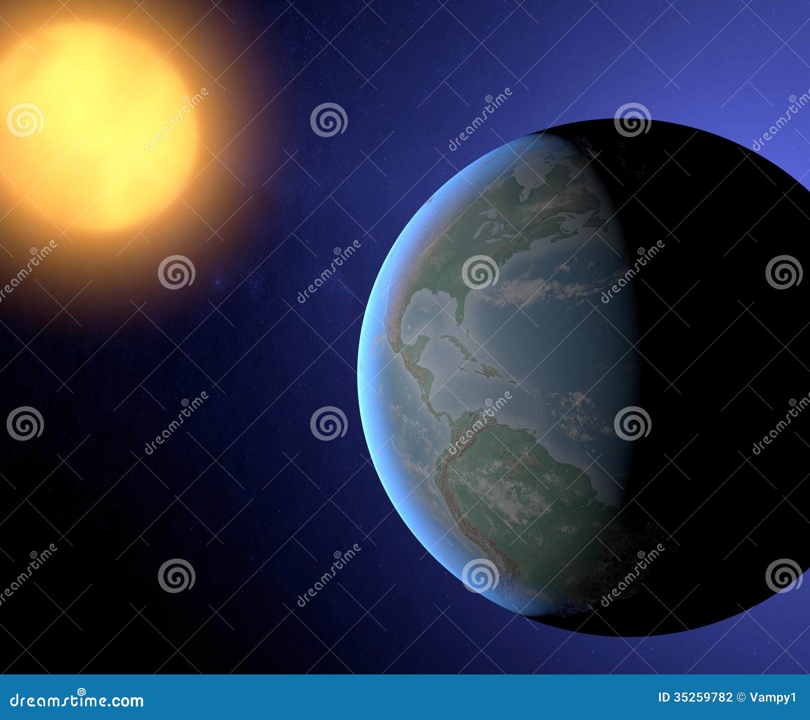 Earth and Sun, America View from Space Stock Illustration ...