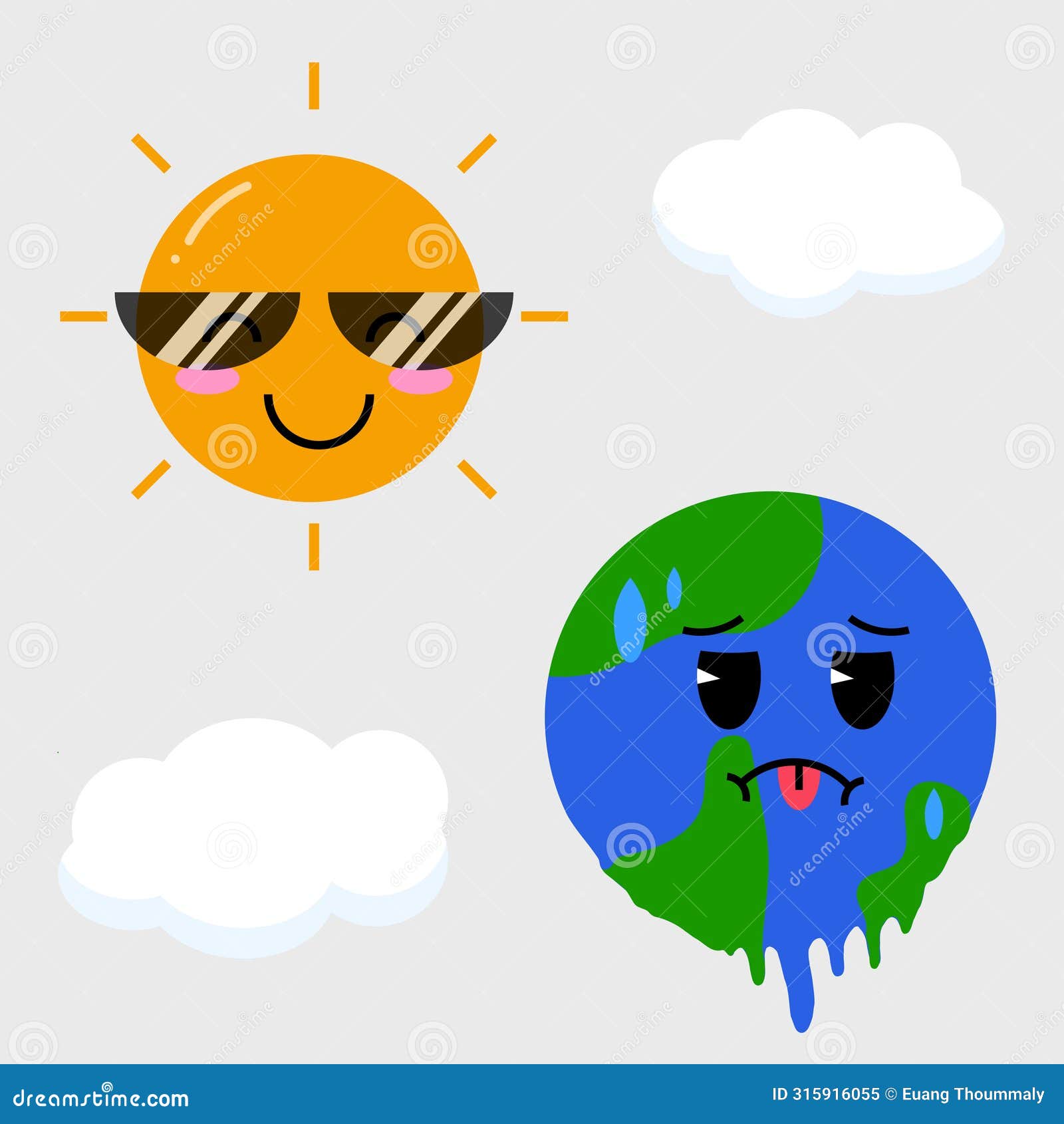 Earth and Sun Character Climate Change Hot Weather Stock Vector ...