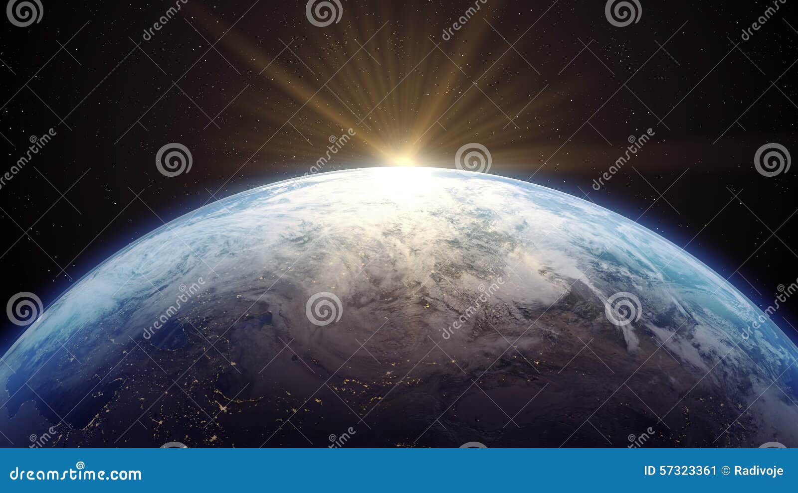 Earth with Sun Rising stock illustration. Illustration of environment ...