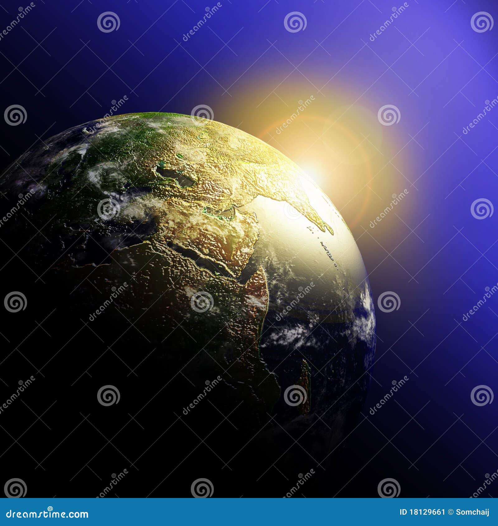 Earth at sunrise stock illustration. Illustration of asia - 18129661