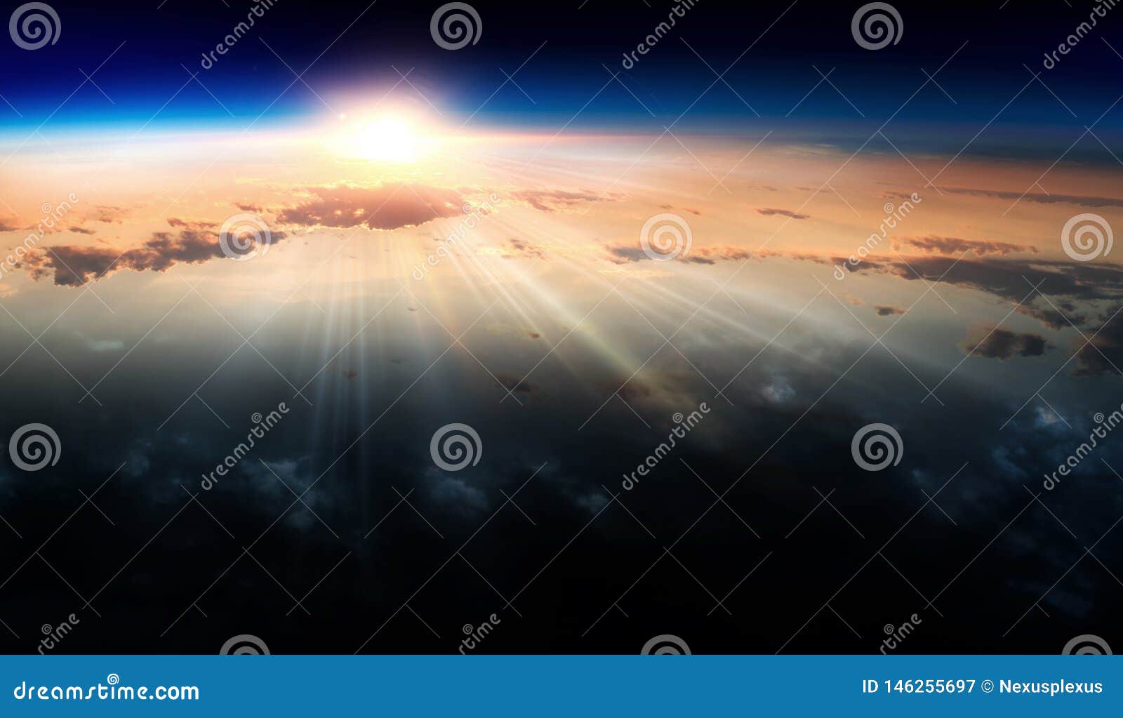 Earth with Sunrise on Blue Space Background Stock Image - Image of ...