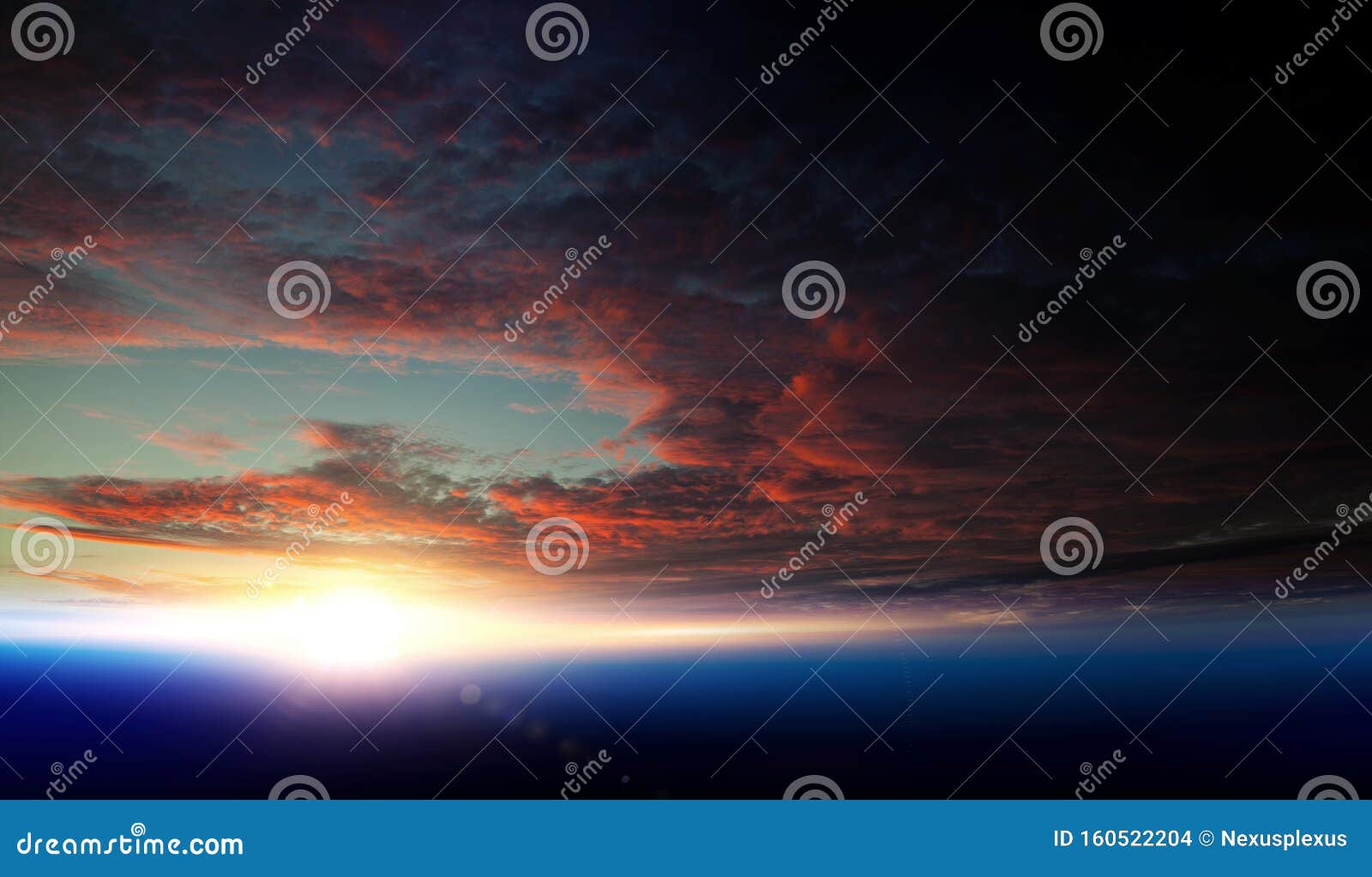 Earth with Sunrise on Blue Space Background Stock Photo - Image of ...