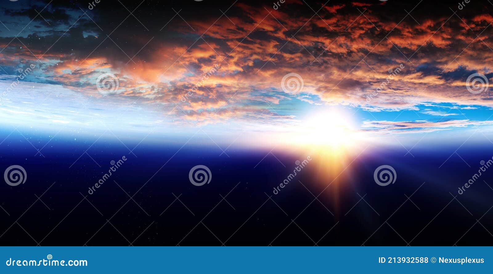 Earth with Sunrise on Blue Space Background Stock Photo - Image of ...
