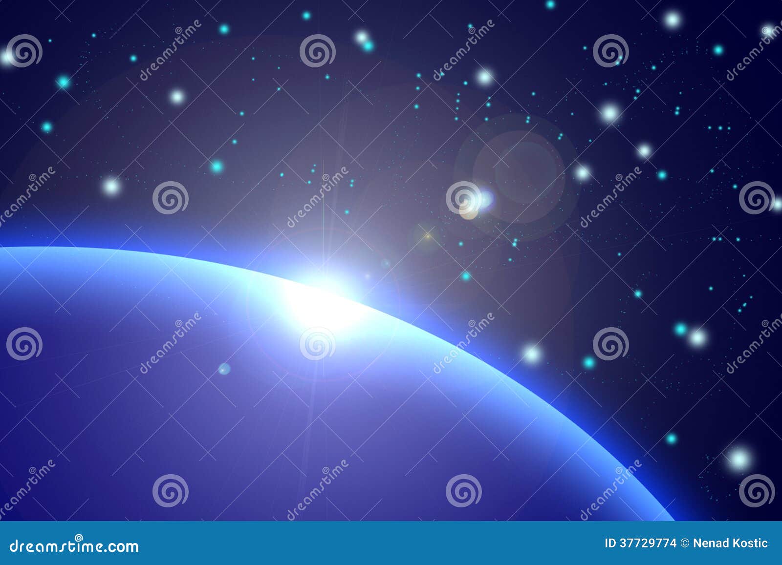 Earth - Sunrise with Rays and Lens Flare Stock Illustration ...