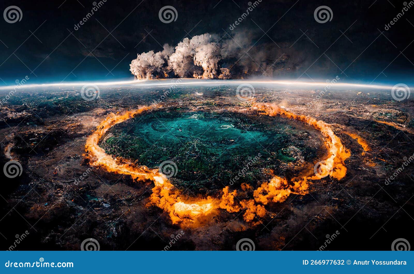 Earth Surface Explosion with Smoke and Burning for War and Apocalypse ...