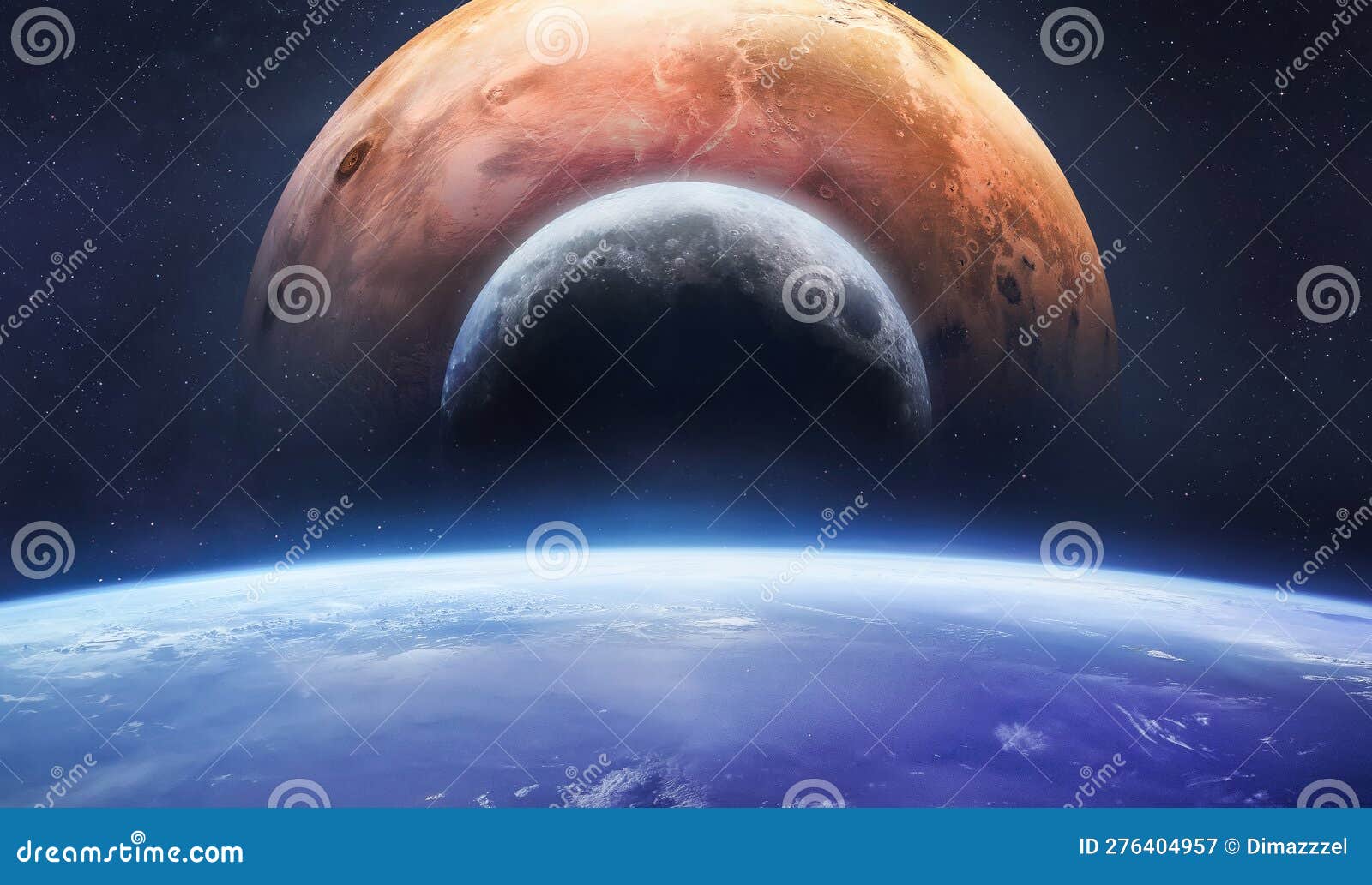 Earth Surface, Moon and Mars in Deep Space. Solar System Planets ...