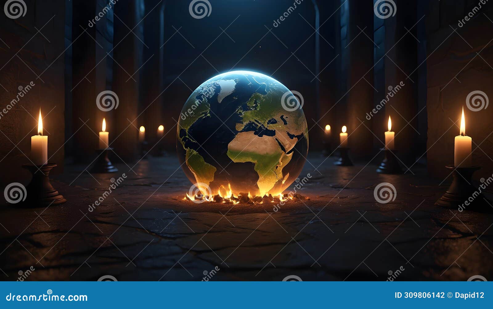 The Earth is Surrounded by Candles and Light Up Stock Photo - Image of ...