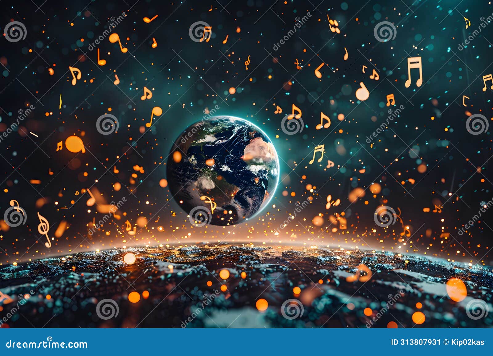 Earth Surrounded by Floating Musical Notes Generative AI Stock Image ...