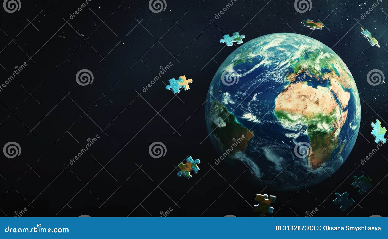 The Earth, Surrounded by Floating Puzzle Pieces in Space, Represents ...