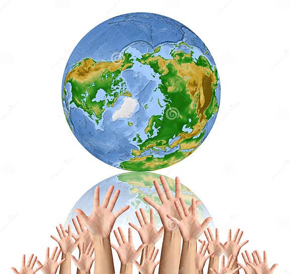 Earth Surrounded by Hands. White Background Stock Photo - Image of blue ...