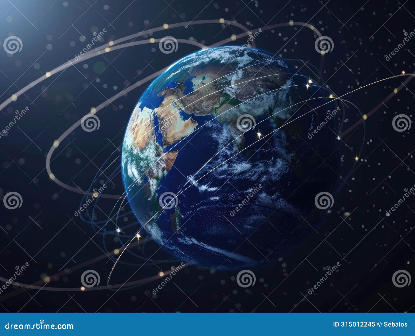 Earth Surrounded by Satellite Orbits in Space Stock Illustration - Illustration of night, earth ...