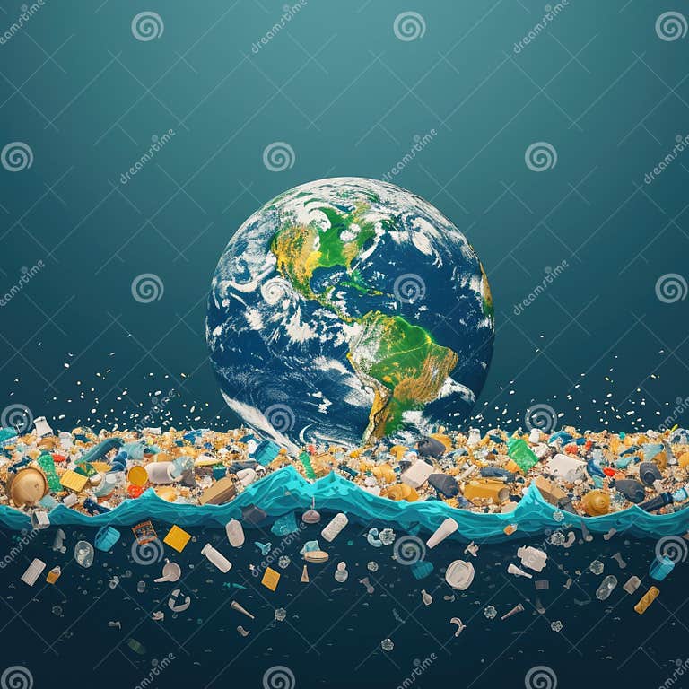 Earth Surrounded by Various Plastic Waste Items, Highlighting the Issue ...