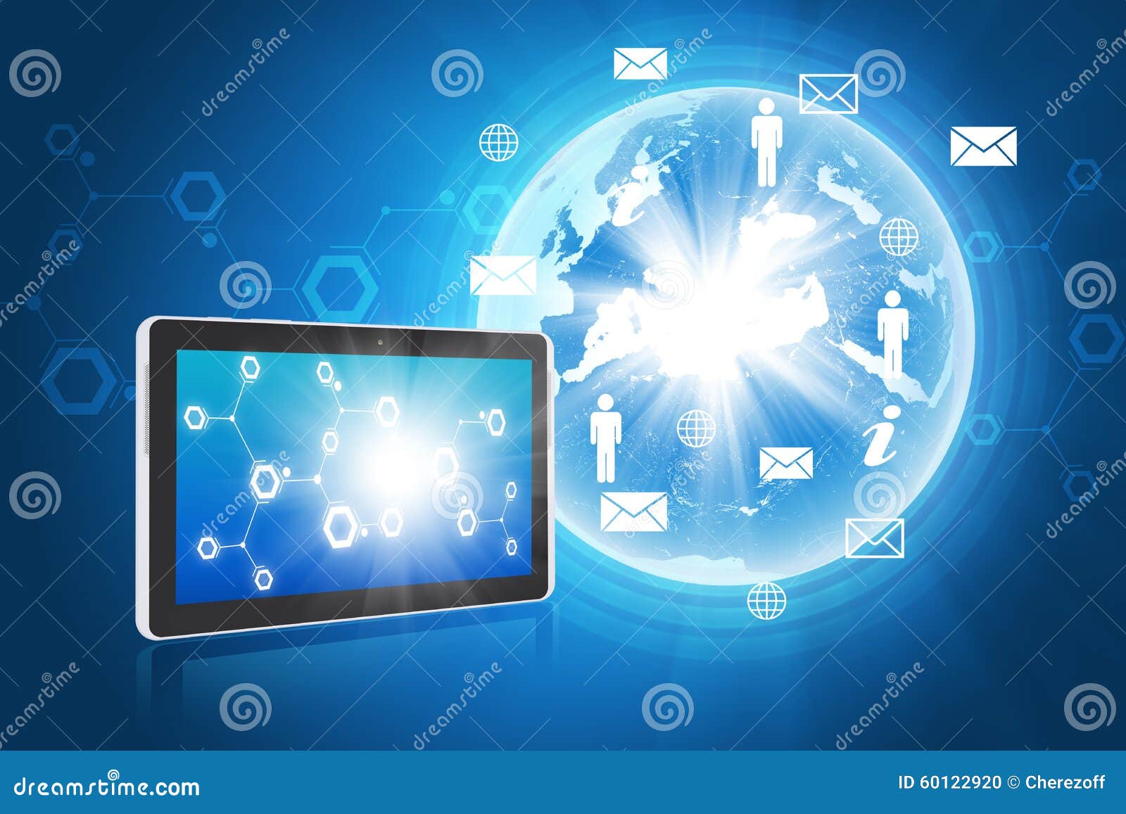 Earth with Tablet and People Icons Stock Illustration - Illustration of ...